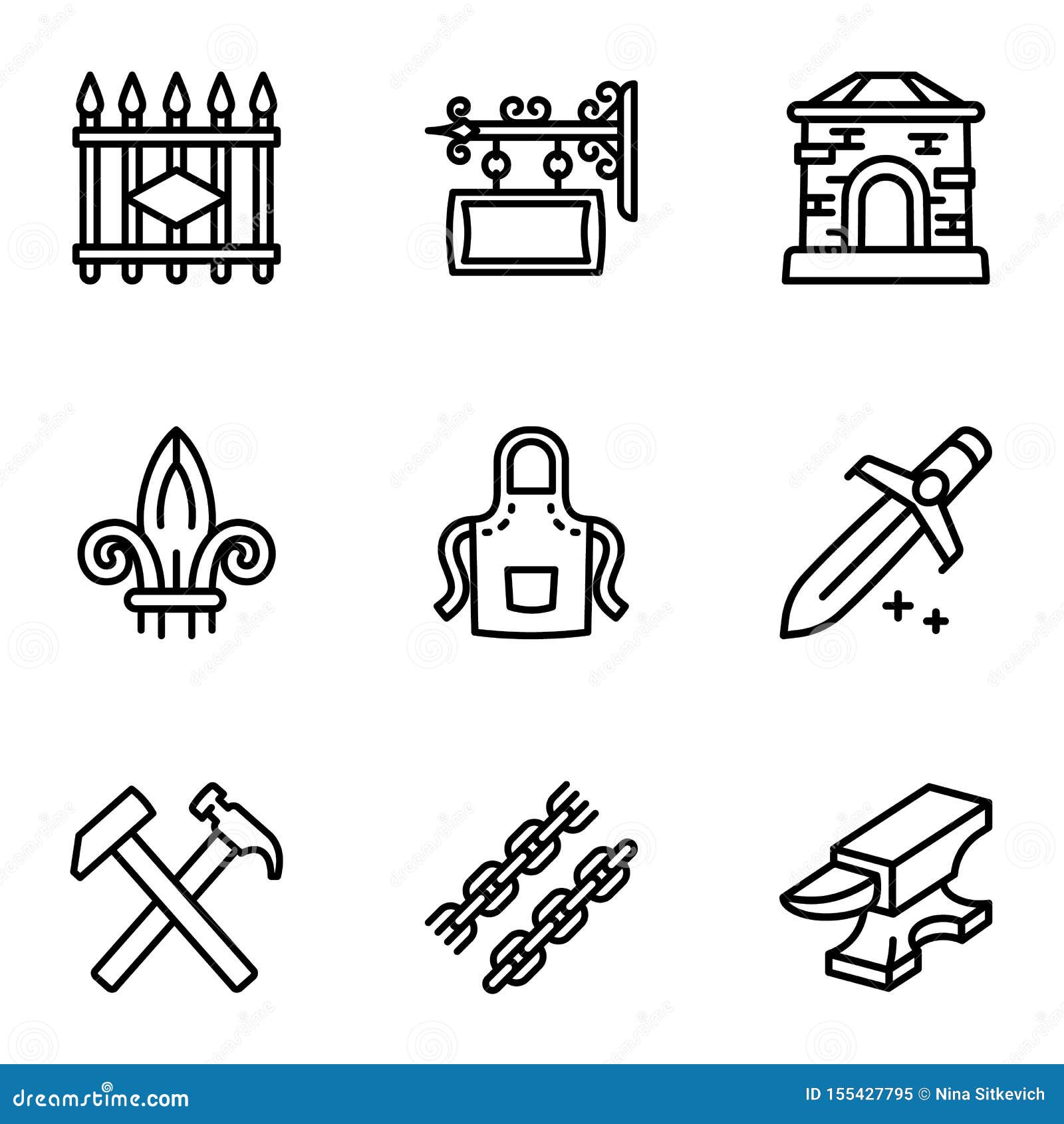 Blacksmith Collection Icon Set, Outline Style Stock Vector ...