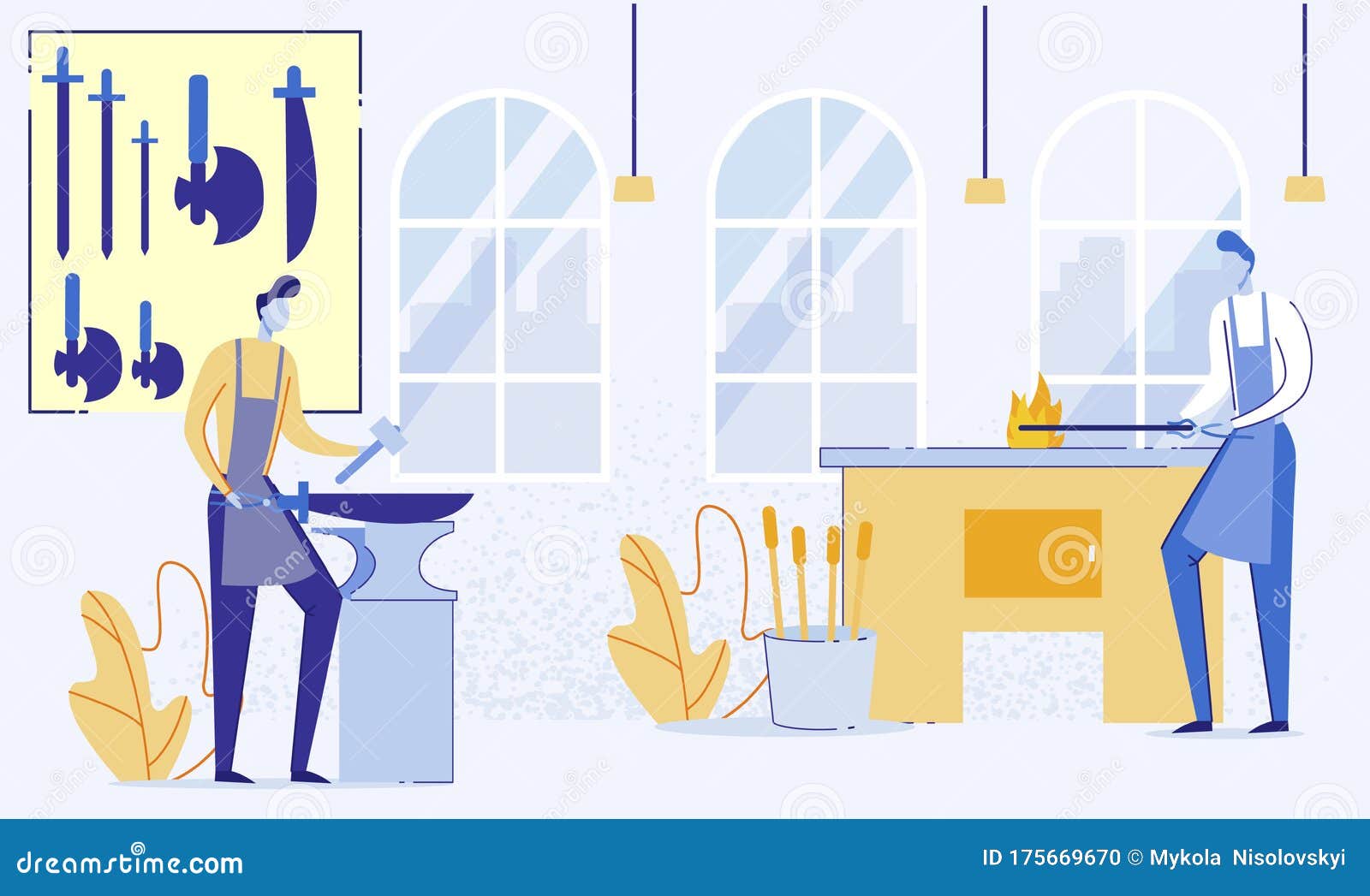 Blacksmith Craft Flat Color Vector Illustration Stock Vector ...