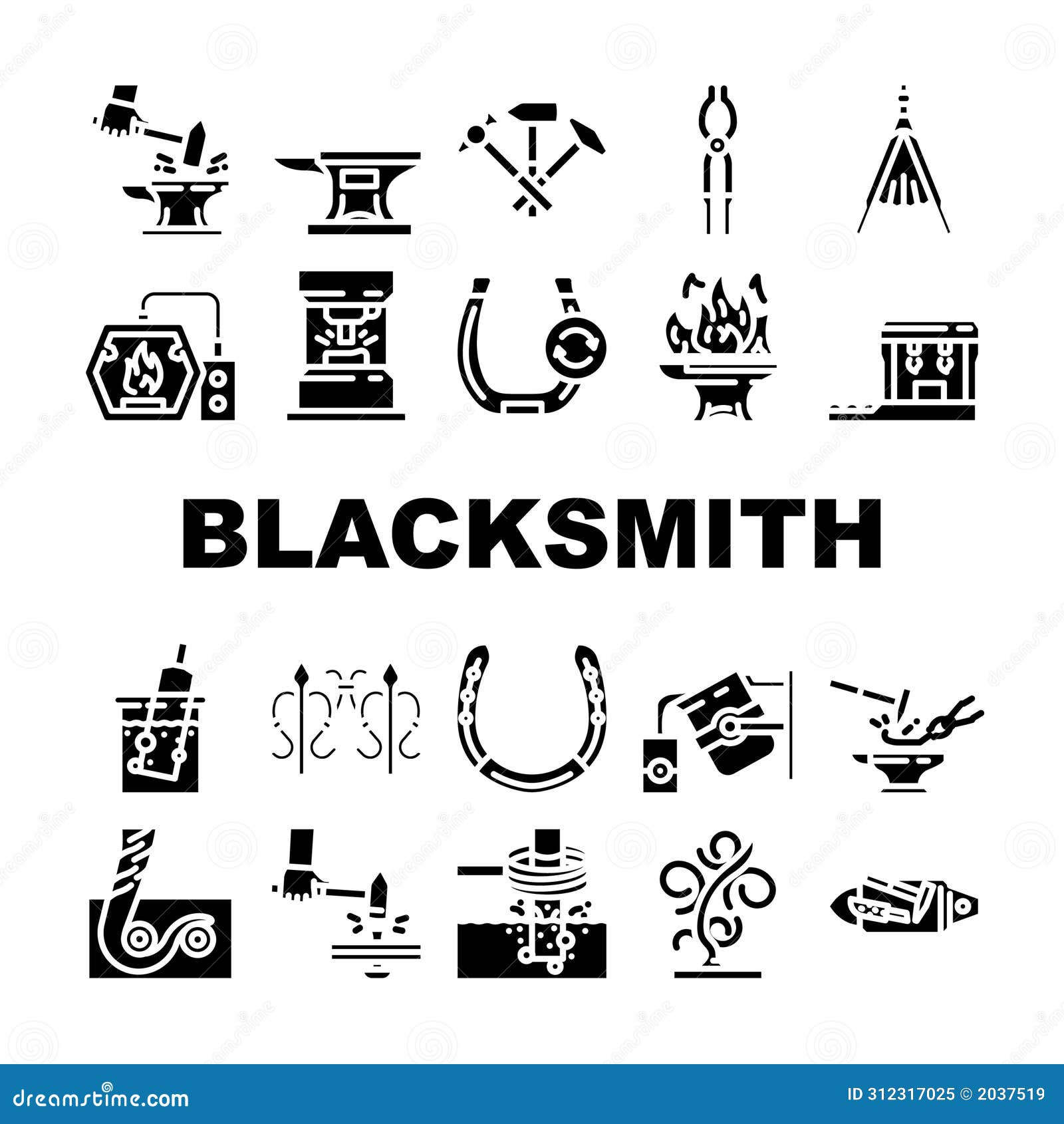 Blacksmith Forge Anvil Work Icons Set Vector Stock Vector ...