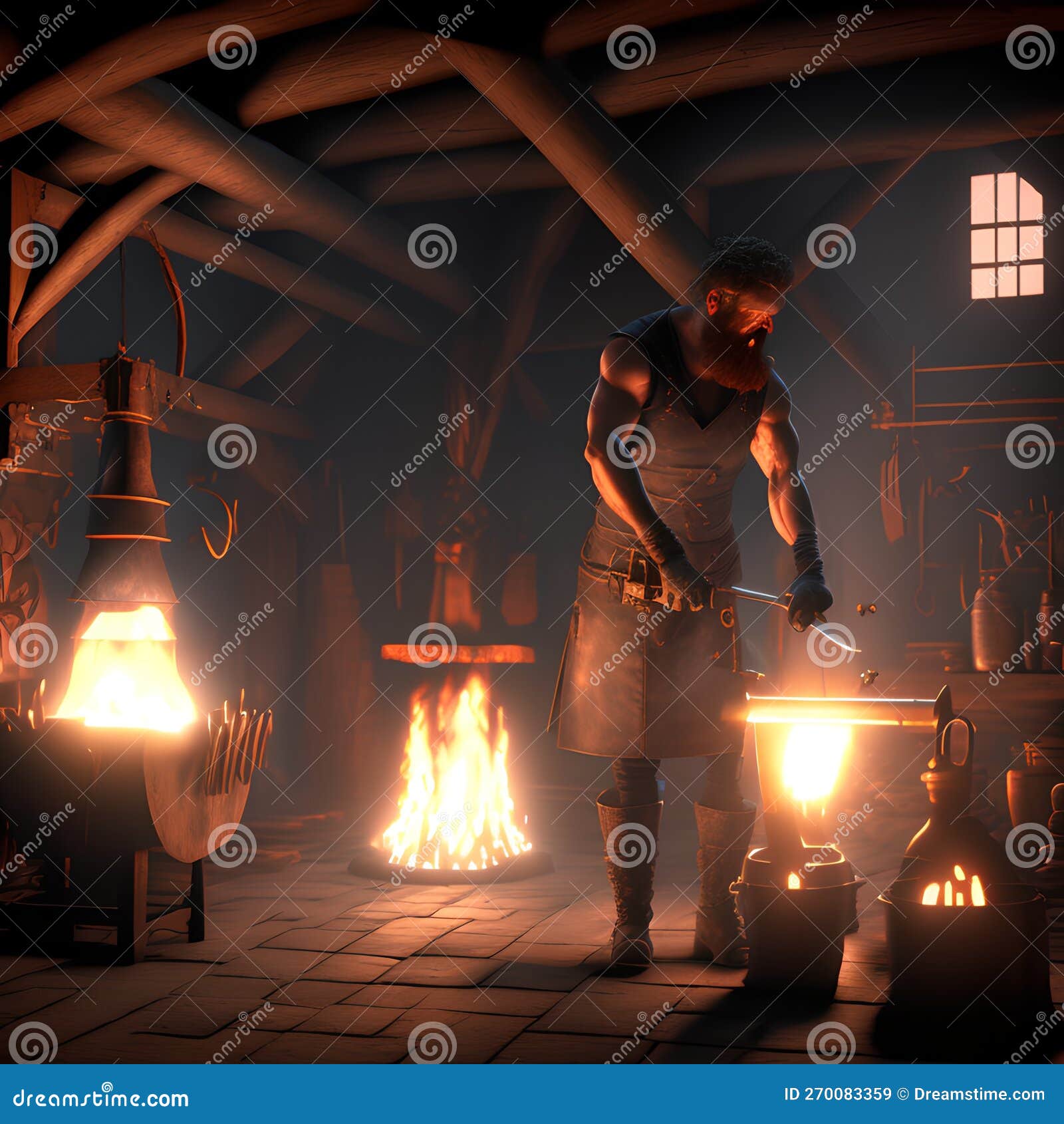 Blacksmith in Forge, Generative AI Illustration Stock Illustration ...