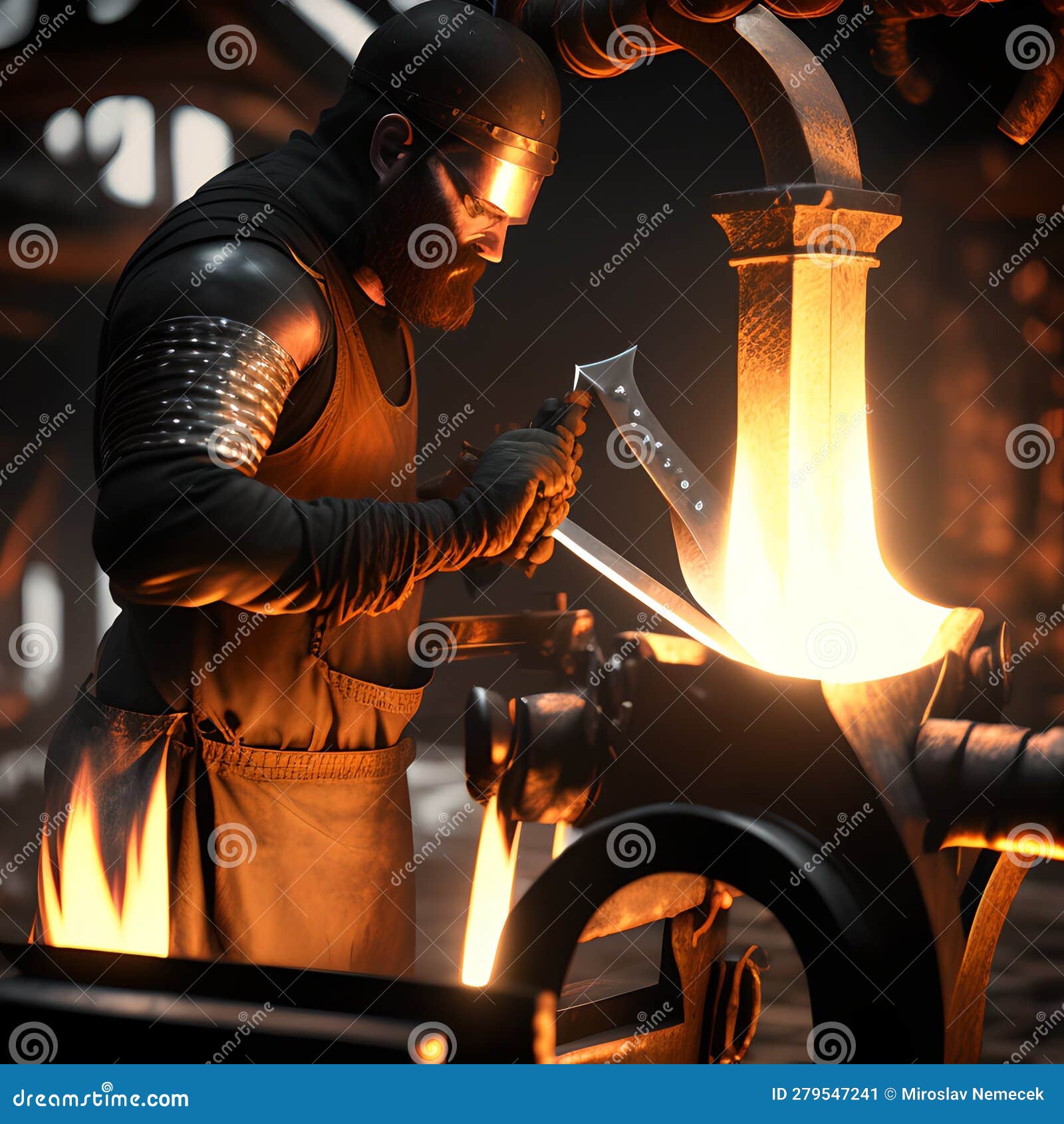 Blacksmith in Forge, Generative AI Illustration Stock Illustration ...