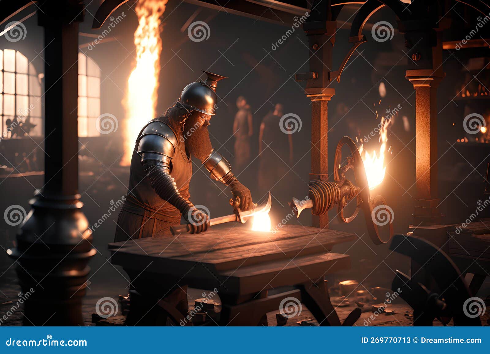 Blacksmith in Forge, Generative AI Illustration Stock Illustration ...