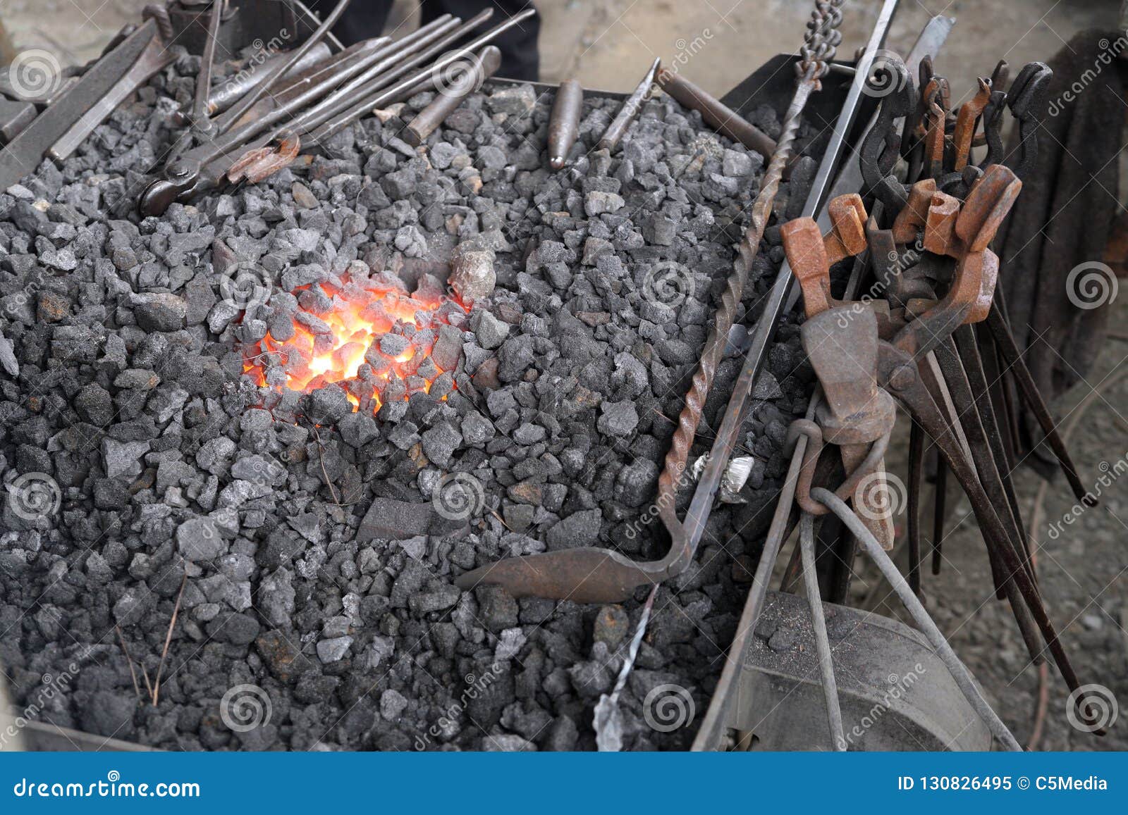 Blacksmith Forge with Tools Stock Image - Image of iron, black: 130826495