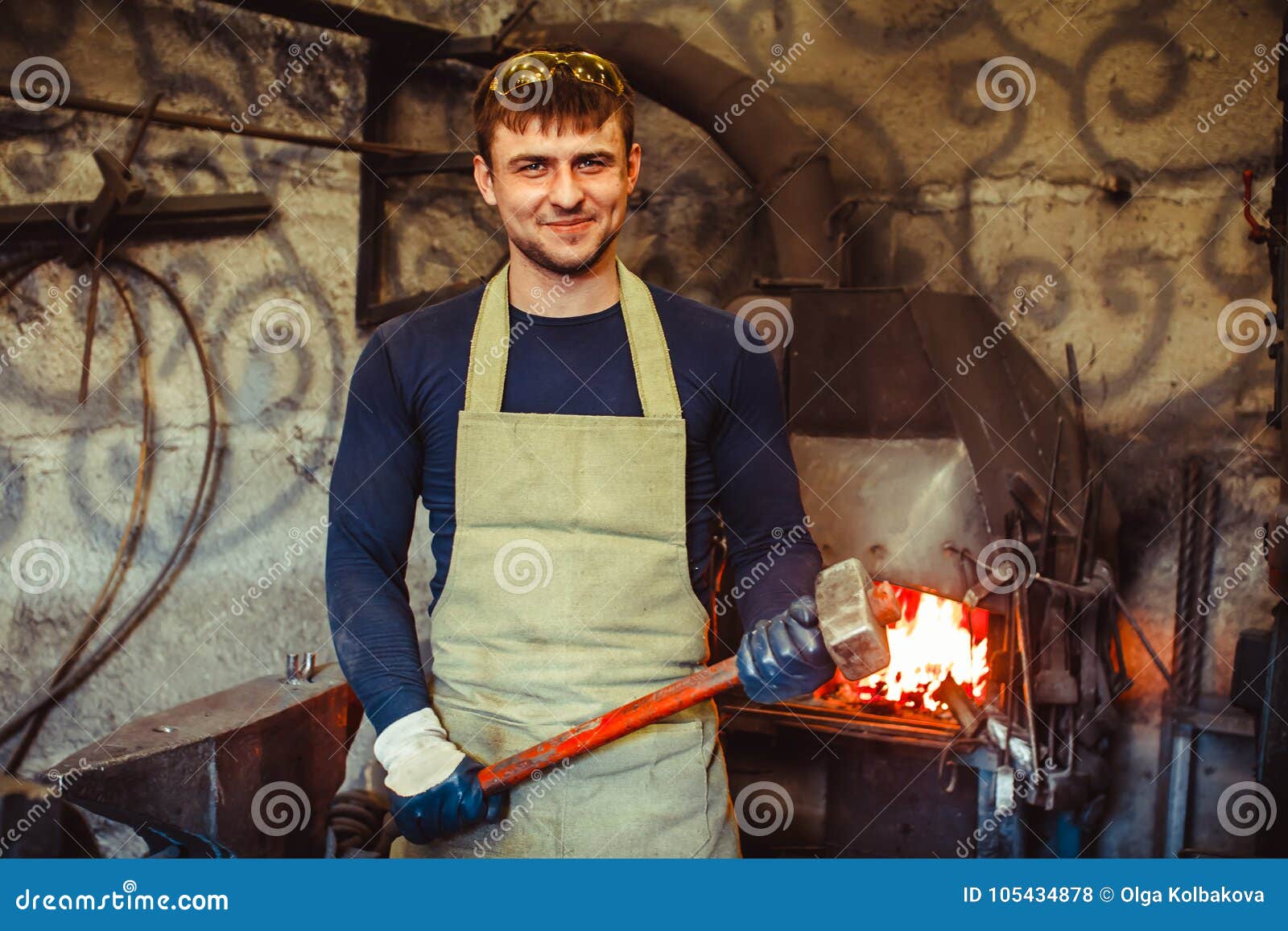 The Blacksmith is at the Forge Stock Photo - Image of brazier ...