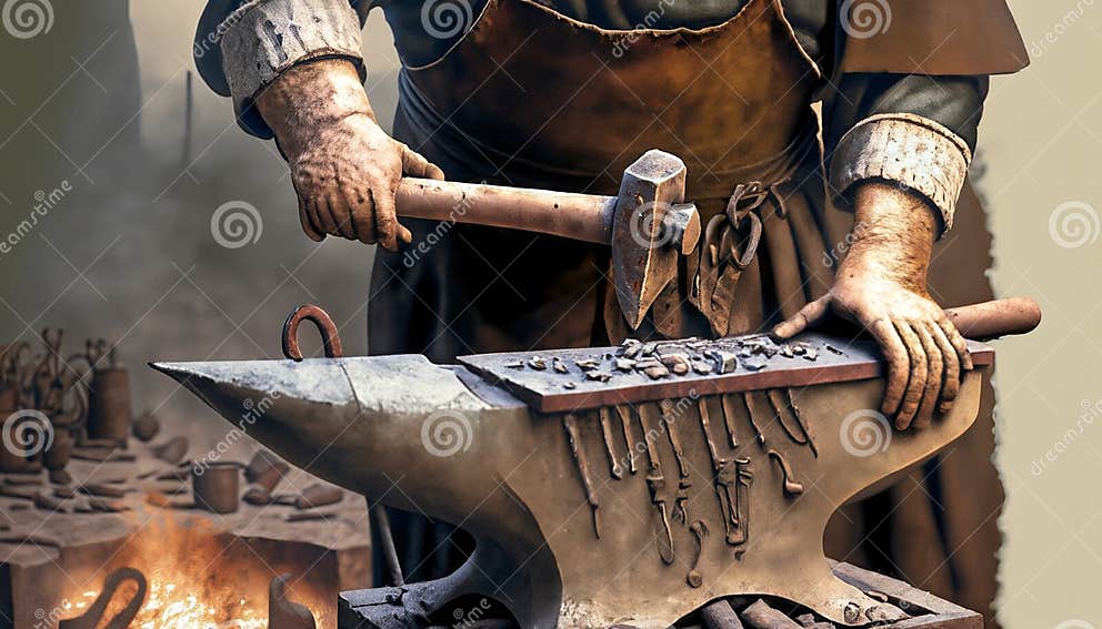 Blacksmith in Forge at Work Suitable As Background Stock Illustration ...