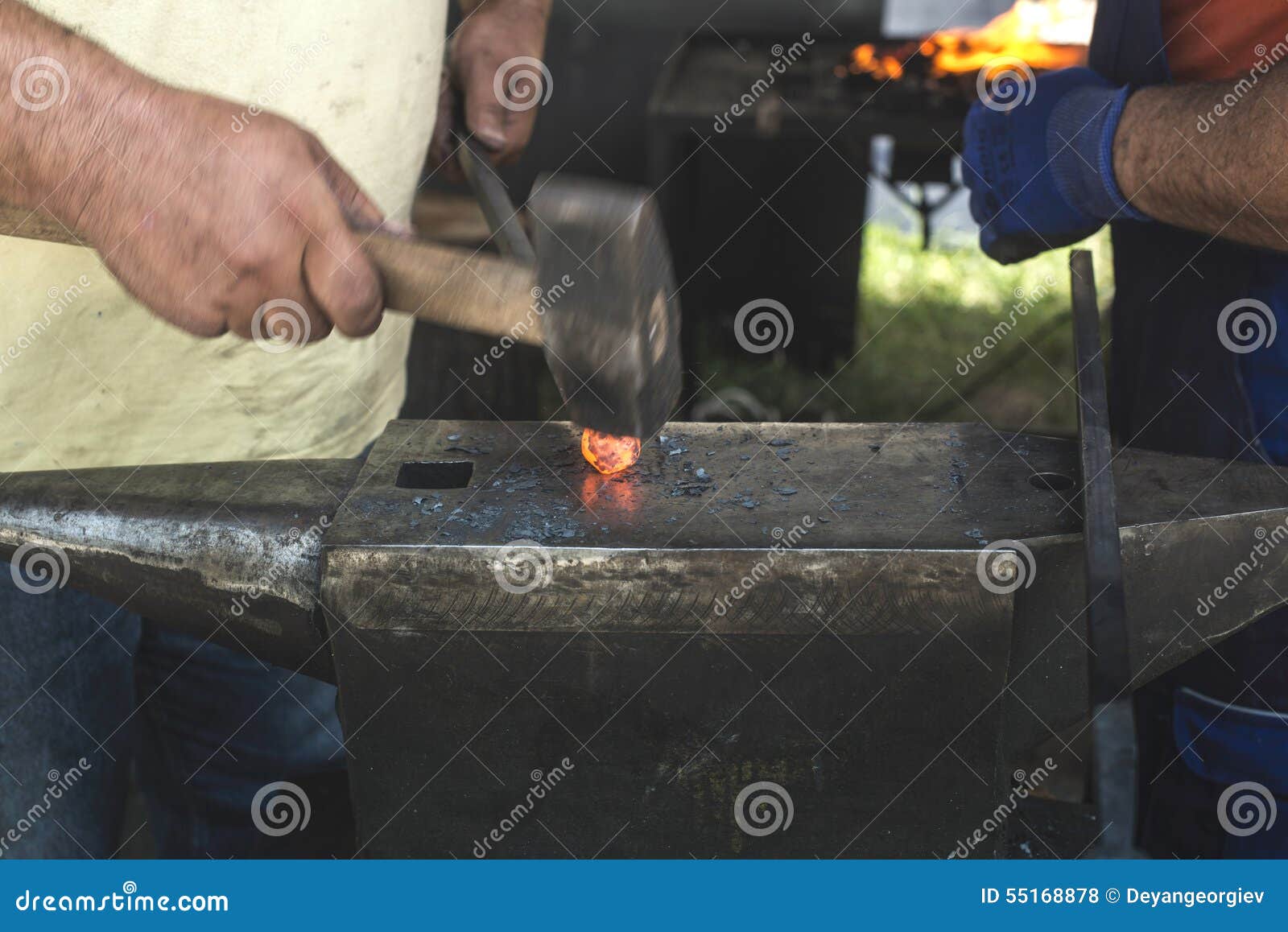 Blacksmith Forges Iron on Anvil Stock Photo - Image of manual, smithy ...