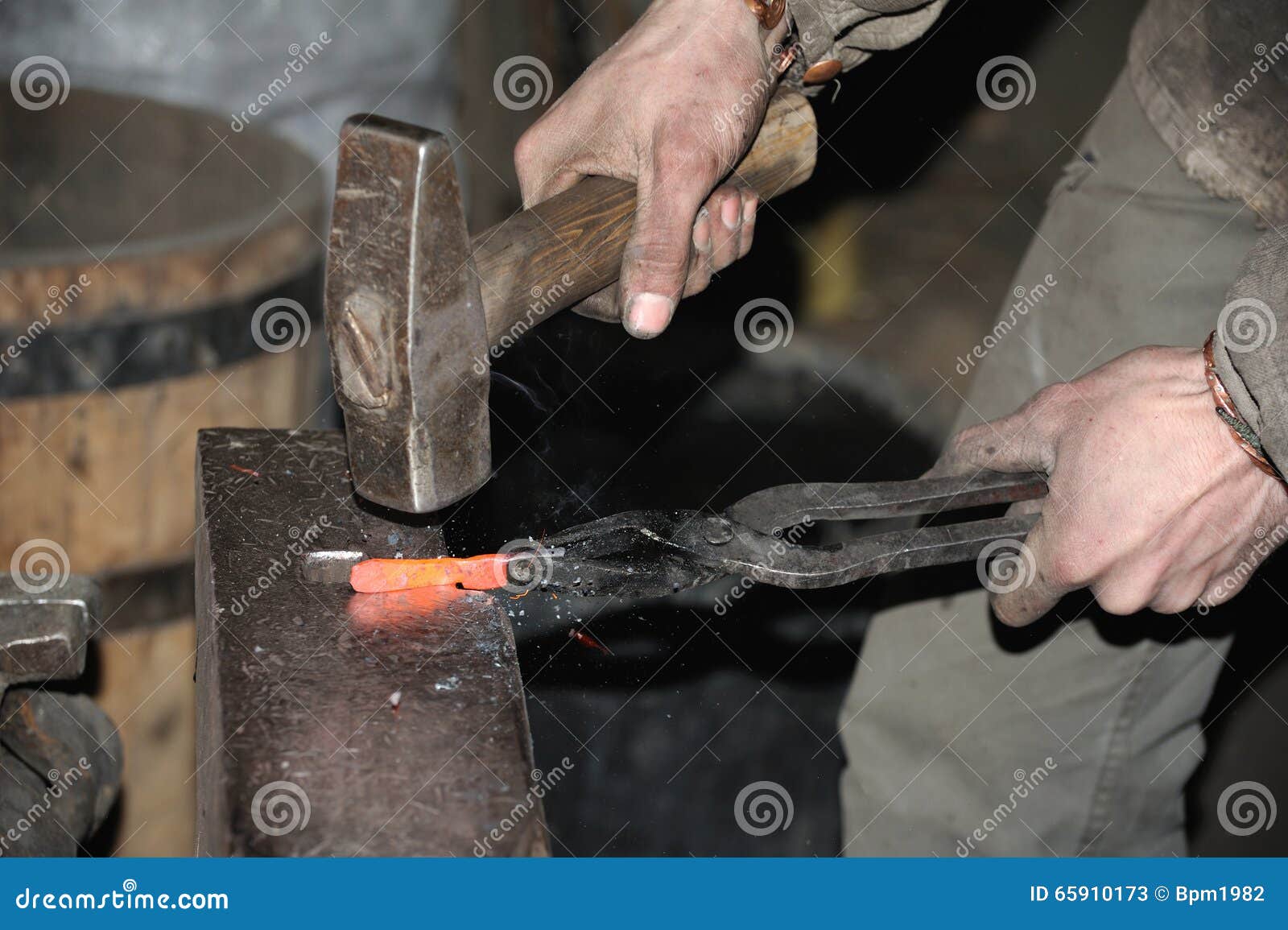 Blacksmith Forges a Red-hot Metal Hammer Stock Image - Image of flame ...
