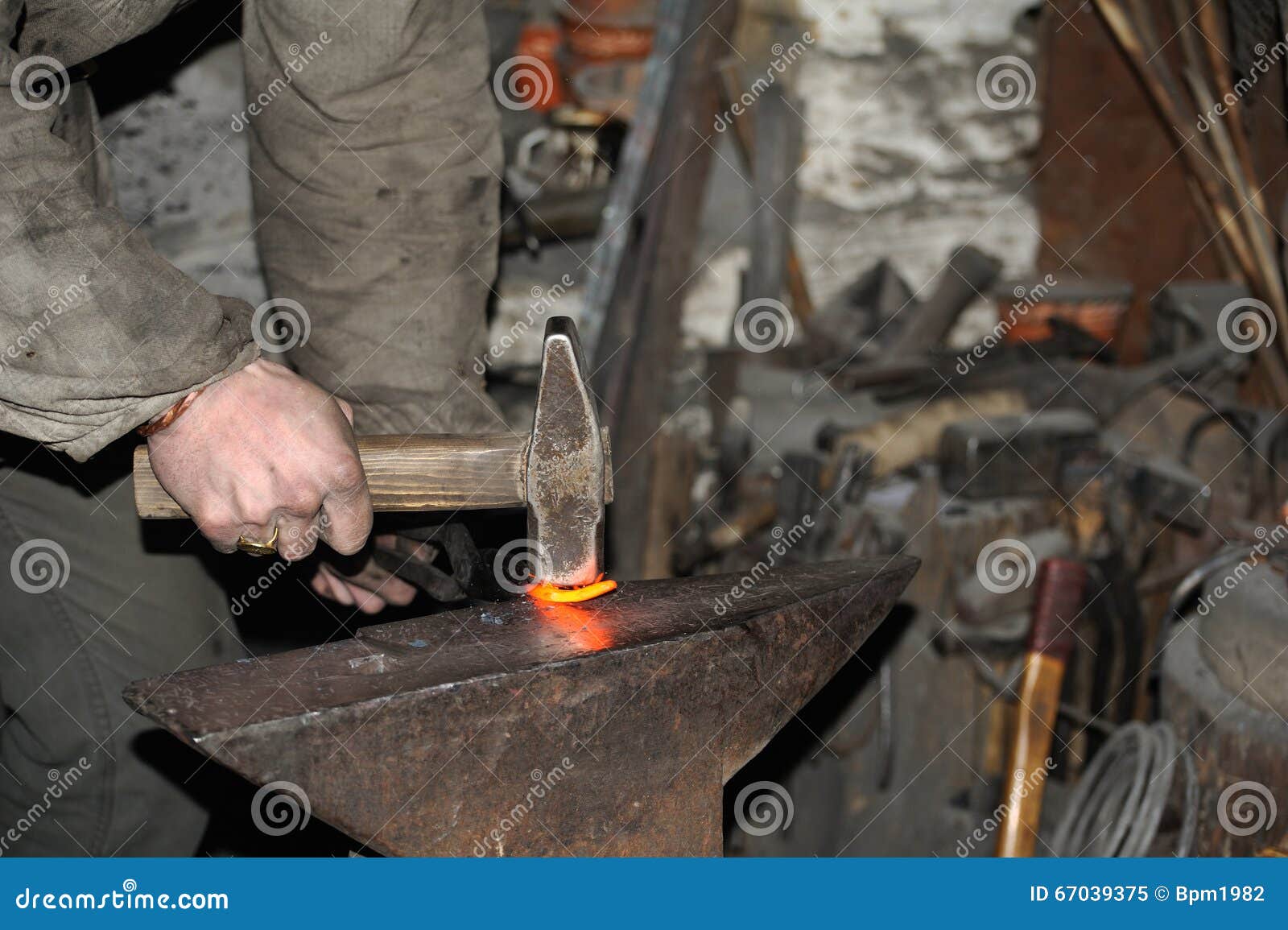 Blacksmith Forges a Red-hot Metal Hammer Stock Image - Image of craft ...
