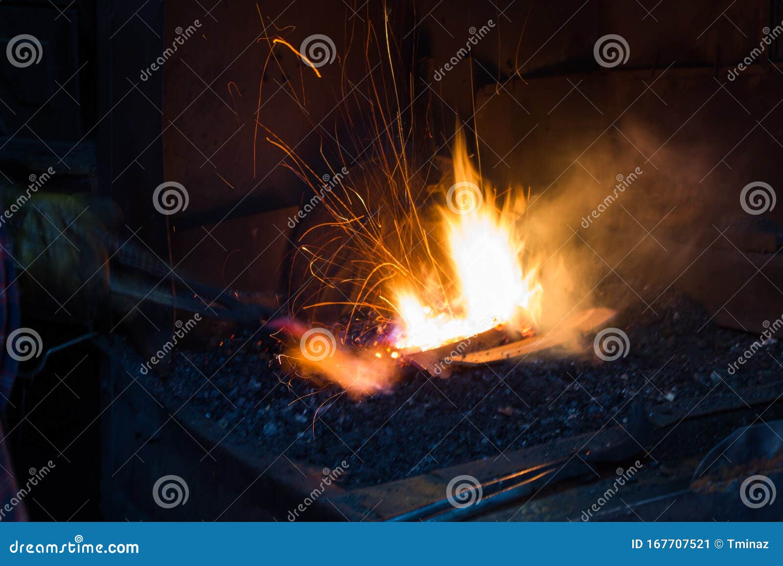 Blacksmith Forging Iron in Workshop Stock Image - Image of industry ...