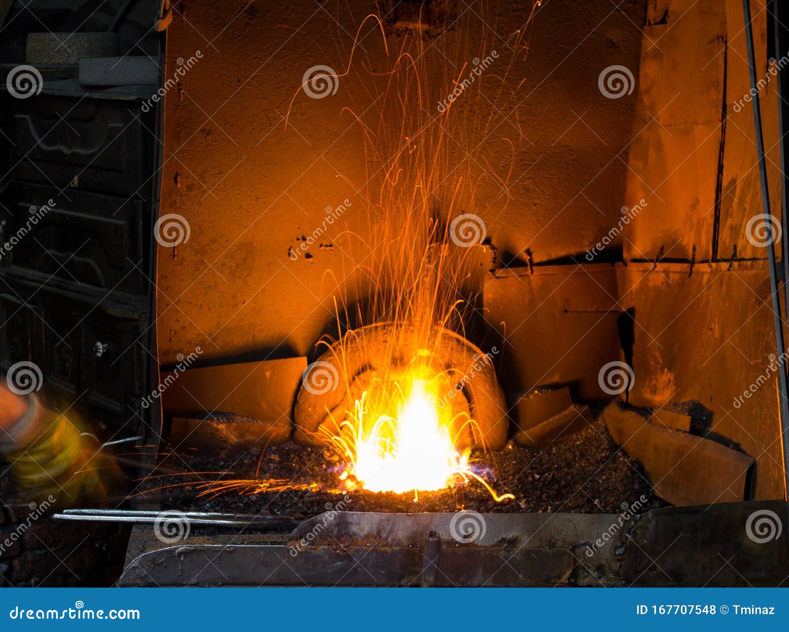 Blacksmith Forging Iron in Workshop Stock Photo - Image of material ...