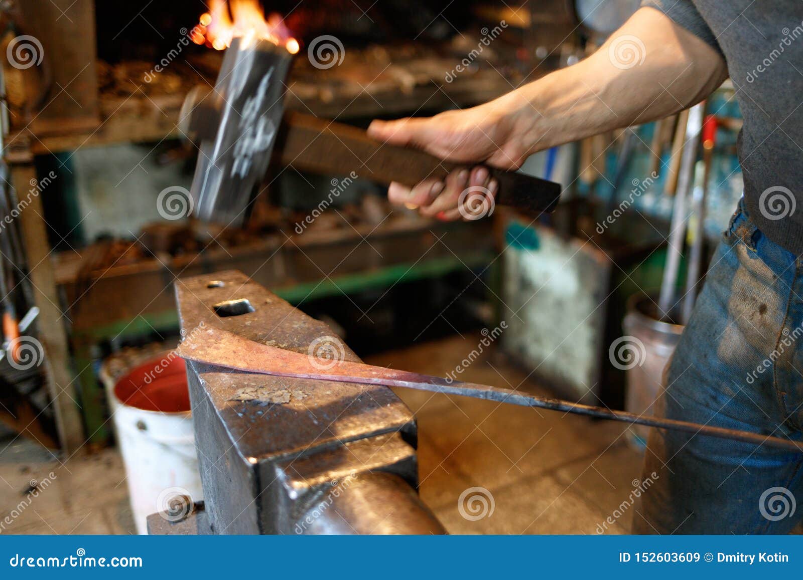 Blacksmith Forging Red-hot Metal with Hammer. Stock Image - Image of ...