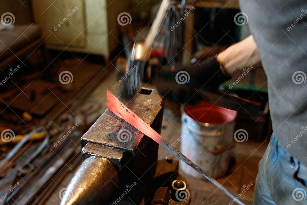 Blacksmith Forging Red-hot Metal with Hammer. Stock Image - Image of ...
