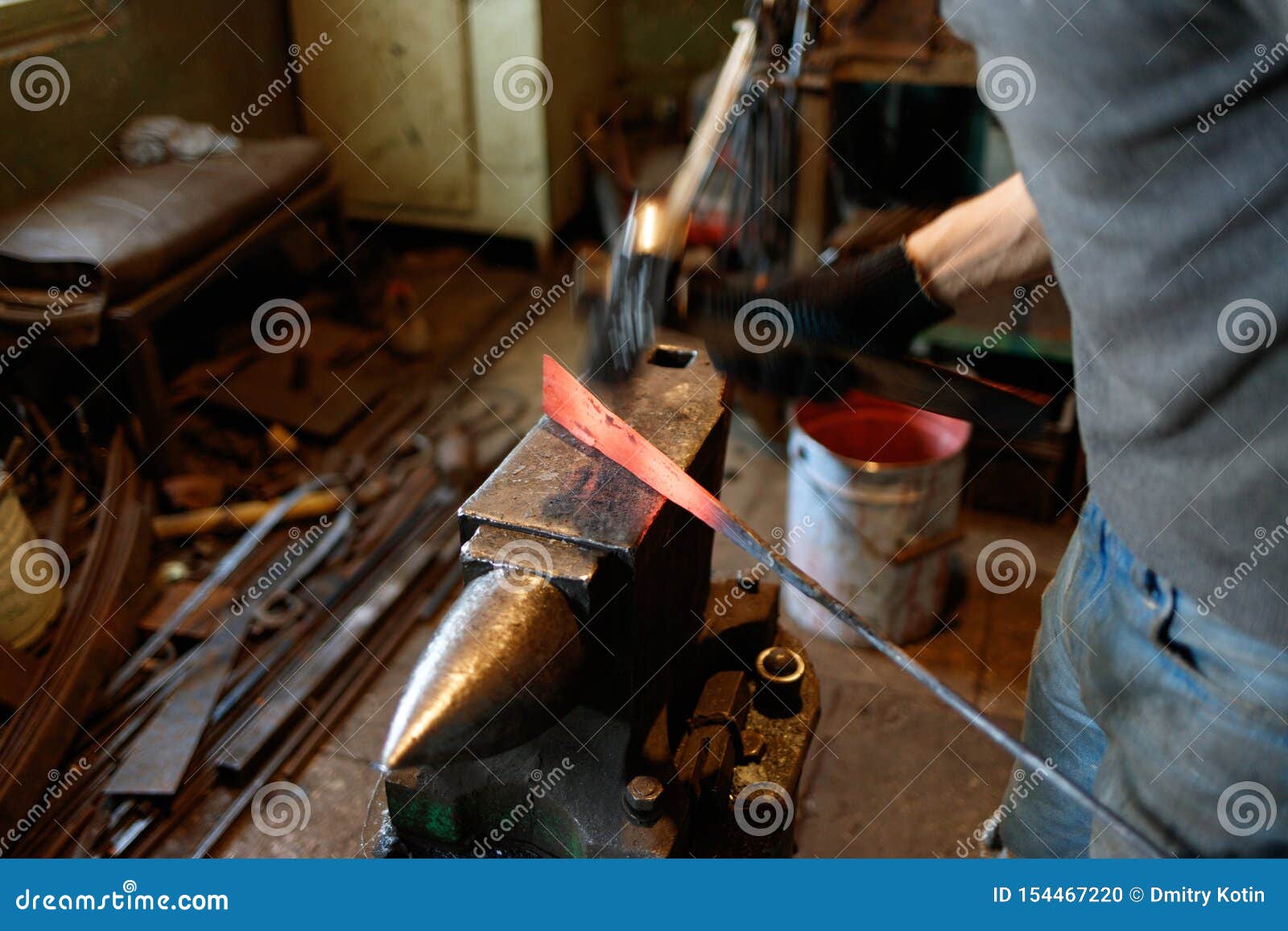 Blacksmith Forging Red-hot Metal with Hammer. Stock Photo - Image of ...