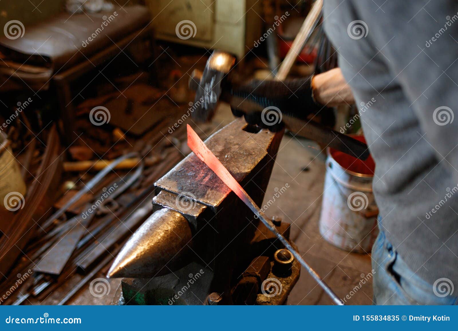 Blacksmith Forging Red-hot Metal with Hammer. Stock Image - Image of ...