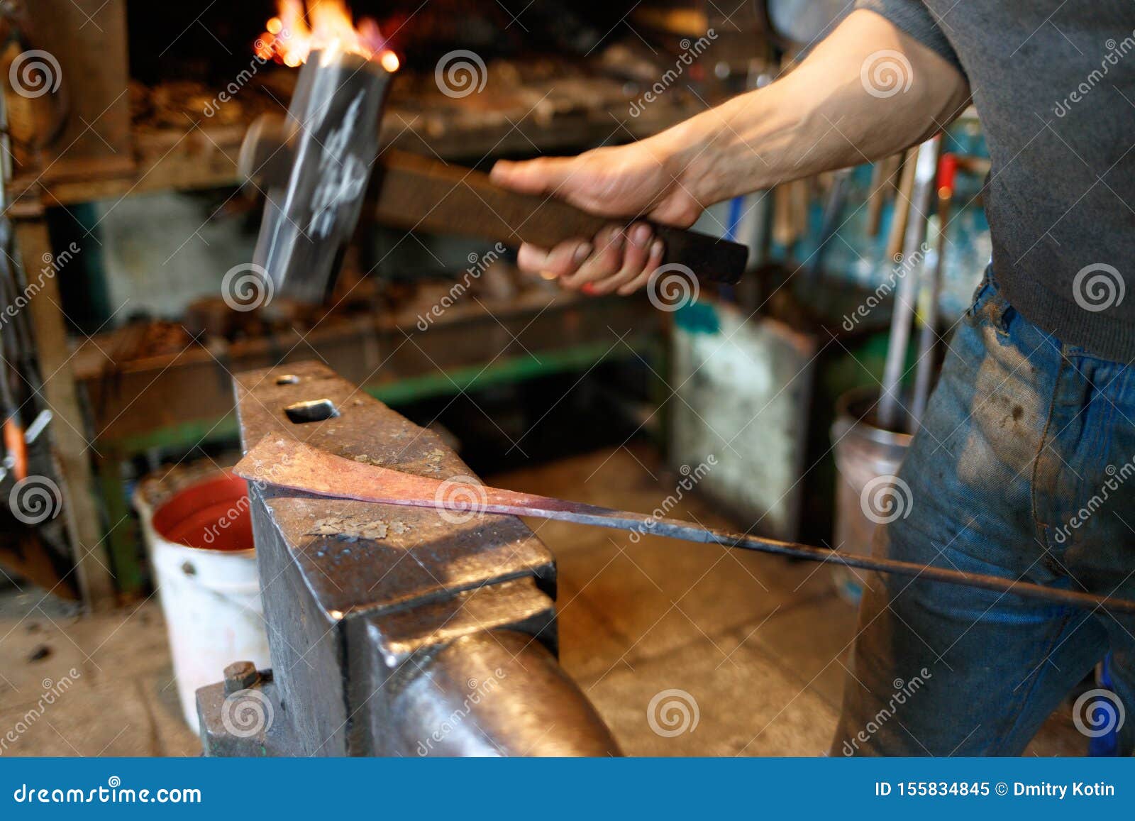 Blacksmith Forging Red-hot Metal with Hammer. Stock Image - Image of ...