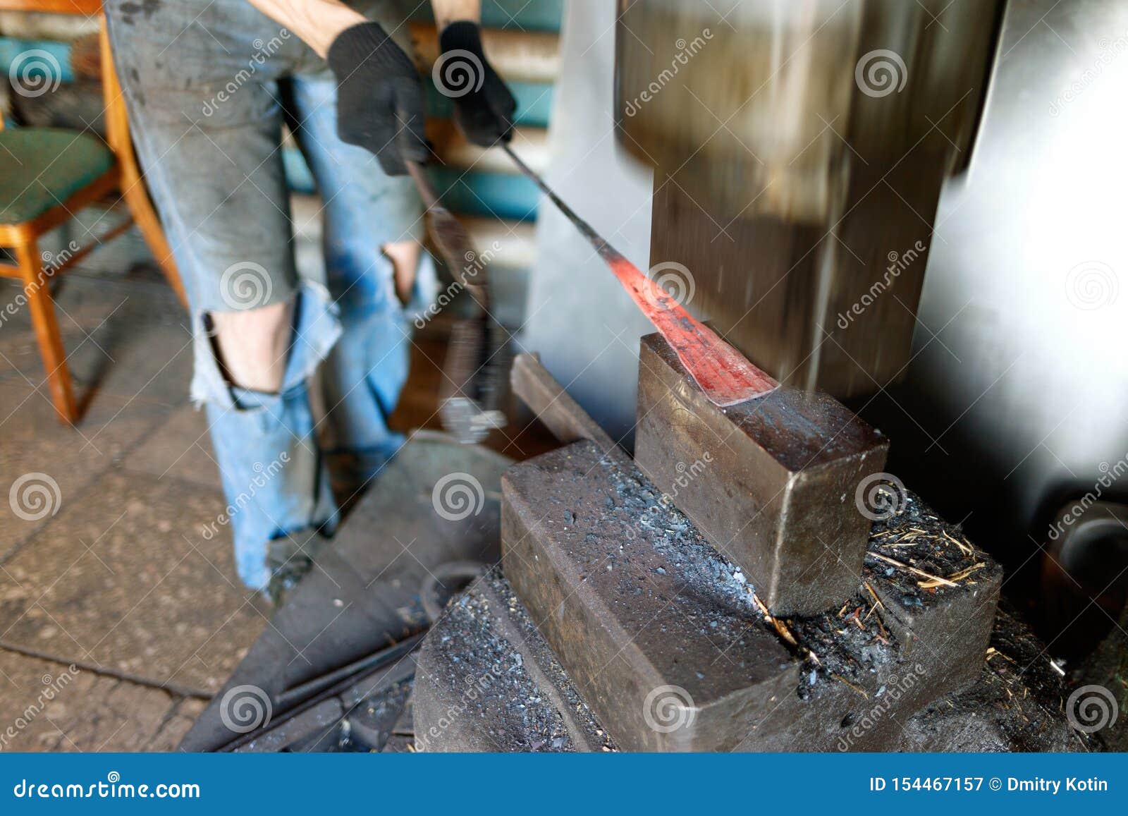 Blacksmith Forging by Using Pneumatic Hammer. Stock Image - Image of ...