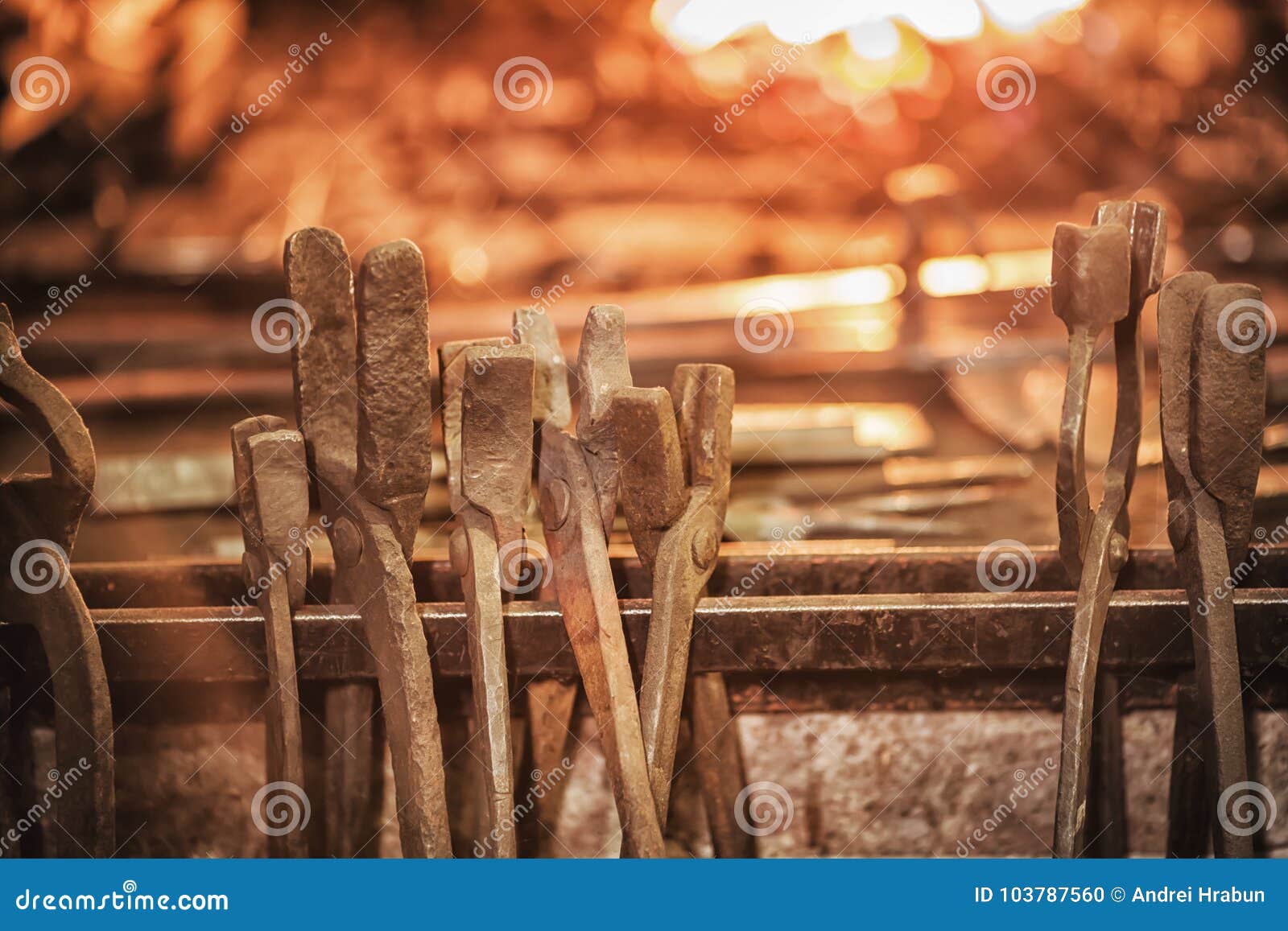 Blacksmith Furnace with Burning Coals, Tools, and Glowing Hot Metal ...