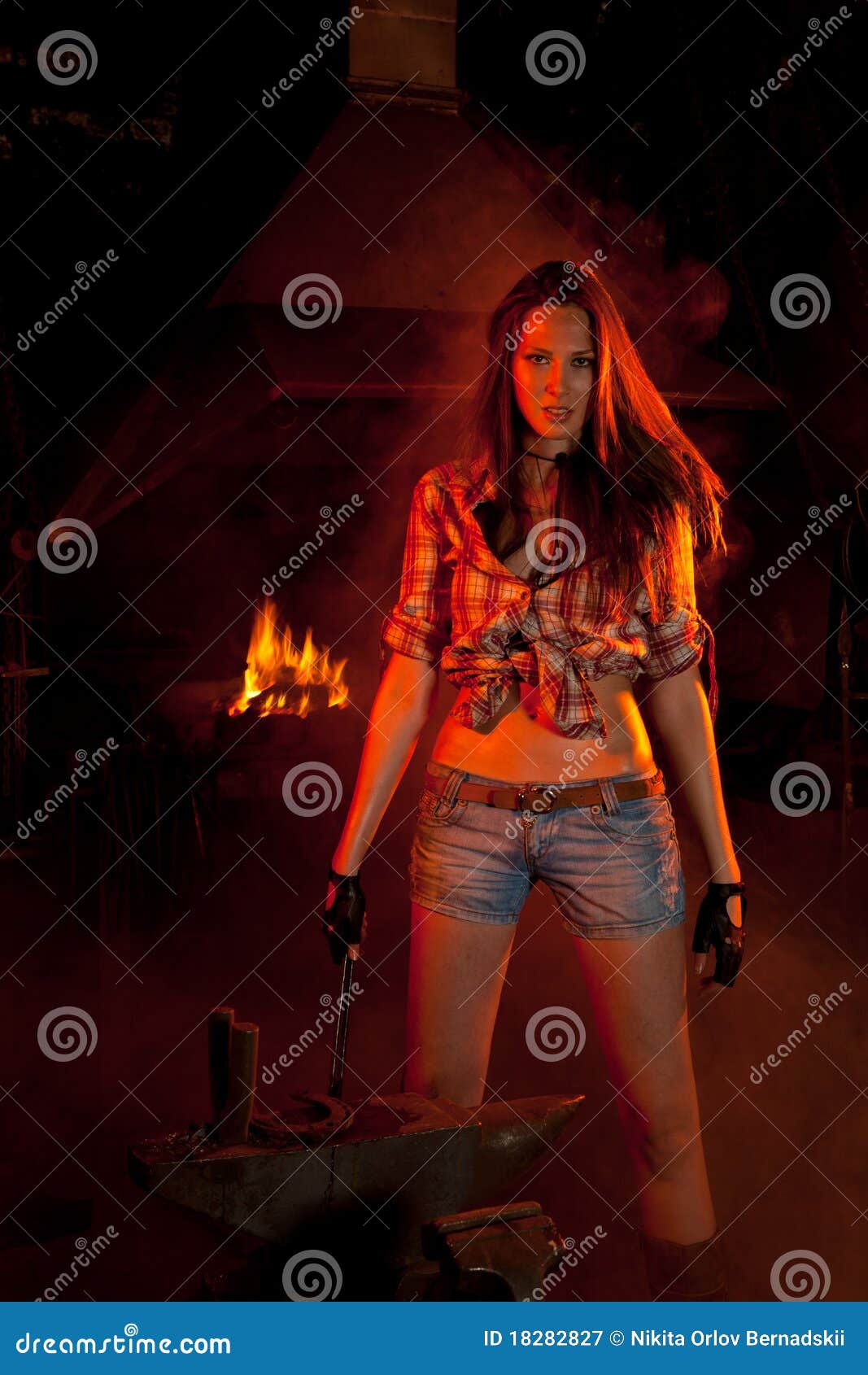 Blacksmith Girl stock image. Image of forgery, fire, metal - 18282827