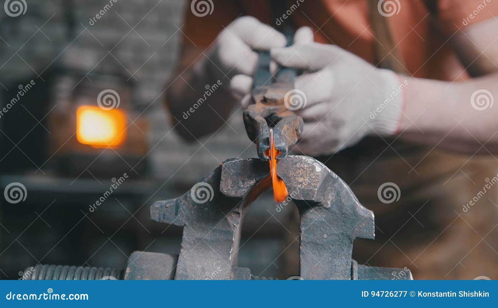 Blacksmith with Gloves in Forge Makes Steel Knife Stock Image - Image ...