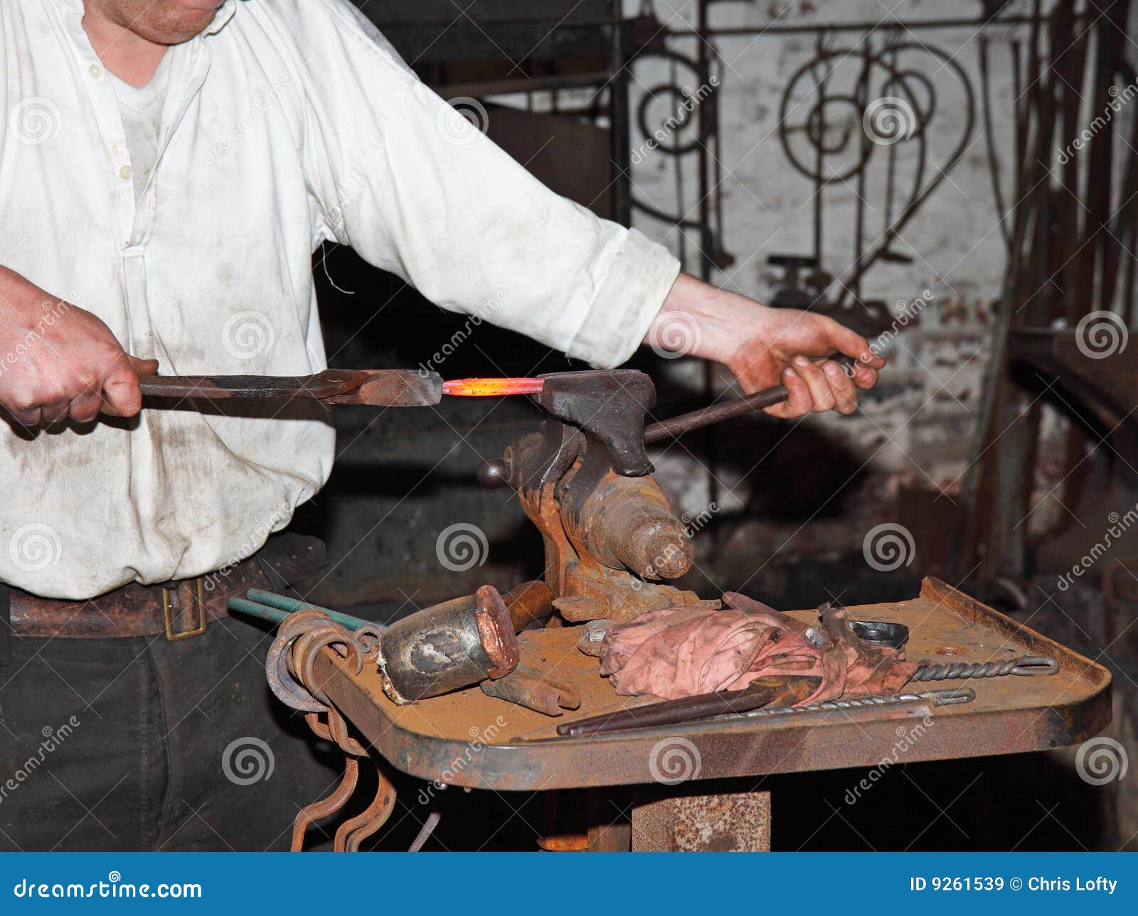 Blacksmith Hammering metal stock image. Image of bench - 9261539