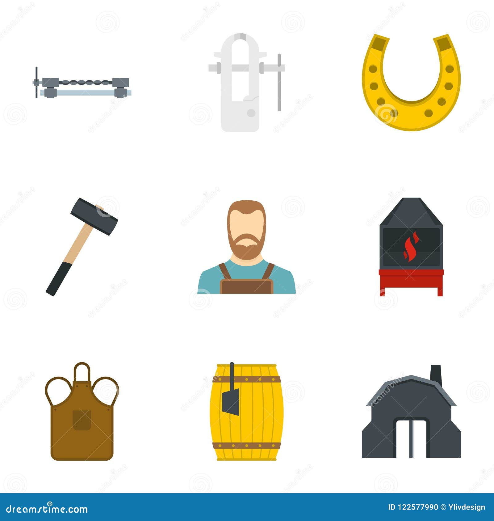 Blacksmith Icon Set, Flat Style Stock Vector - Illustration of house ...