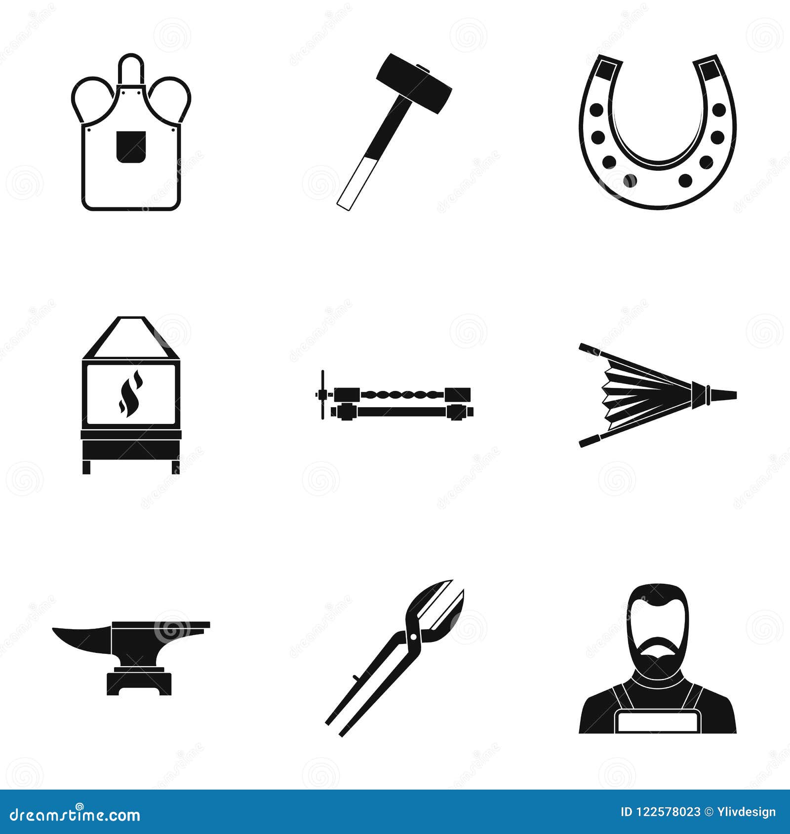 Blacksmith Icon Set, Simple Style Stock Vector - Illustration of black ...