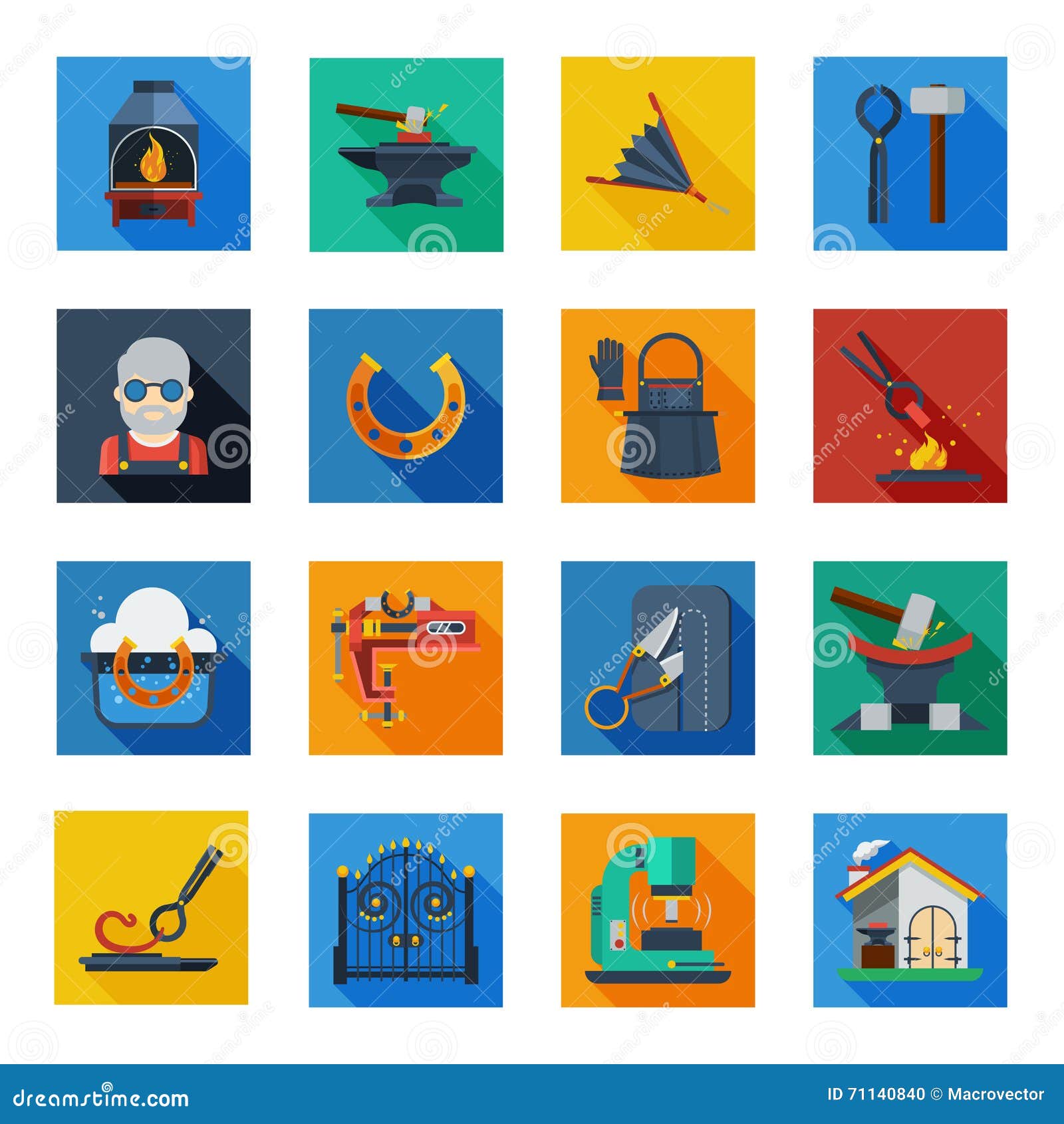 Blacksmith Icons in Colorful Squares Stock Vector - Illustration of ...