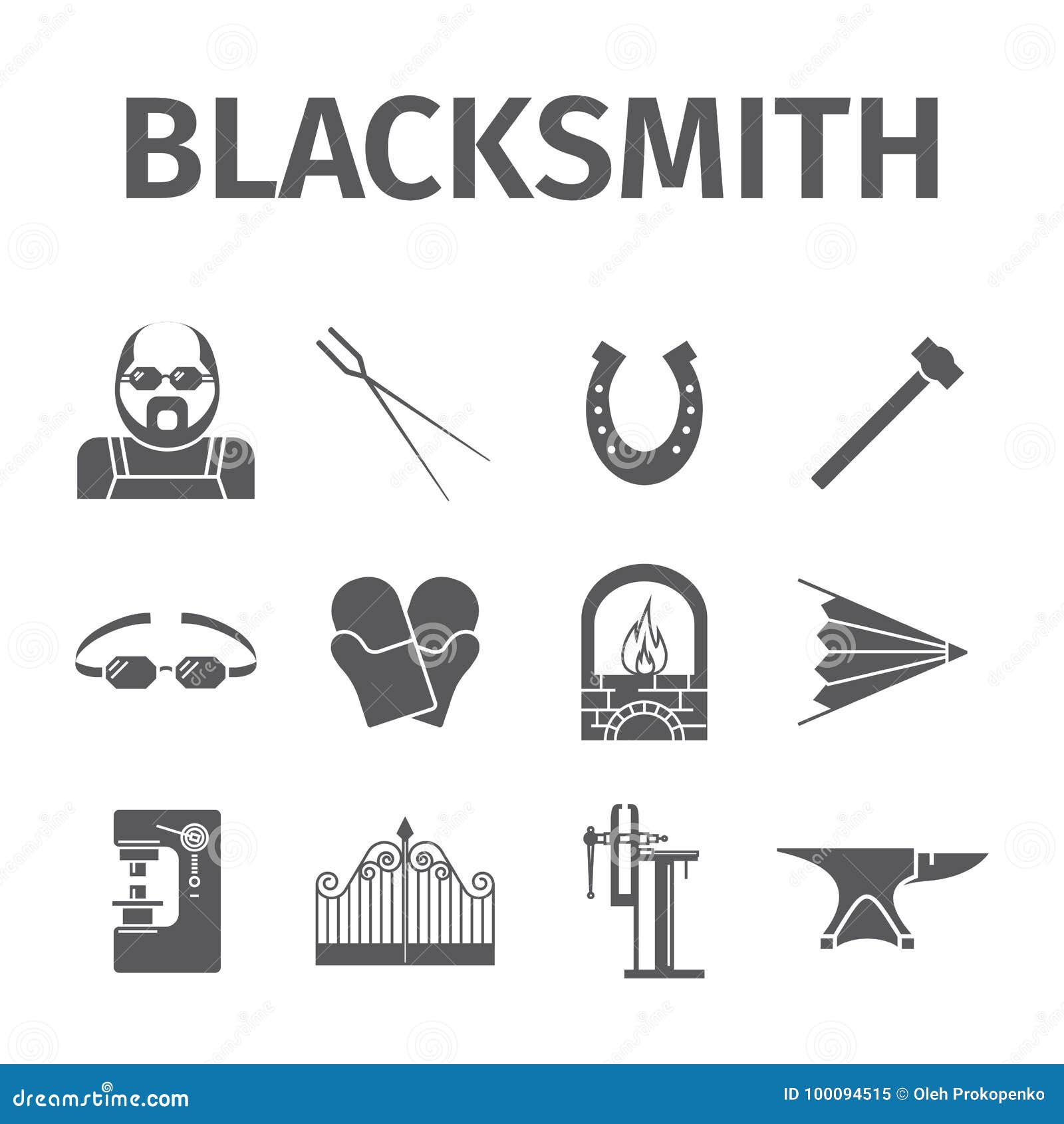 Blacksmith icons set. stock vector. Illustration of iron - 100094515