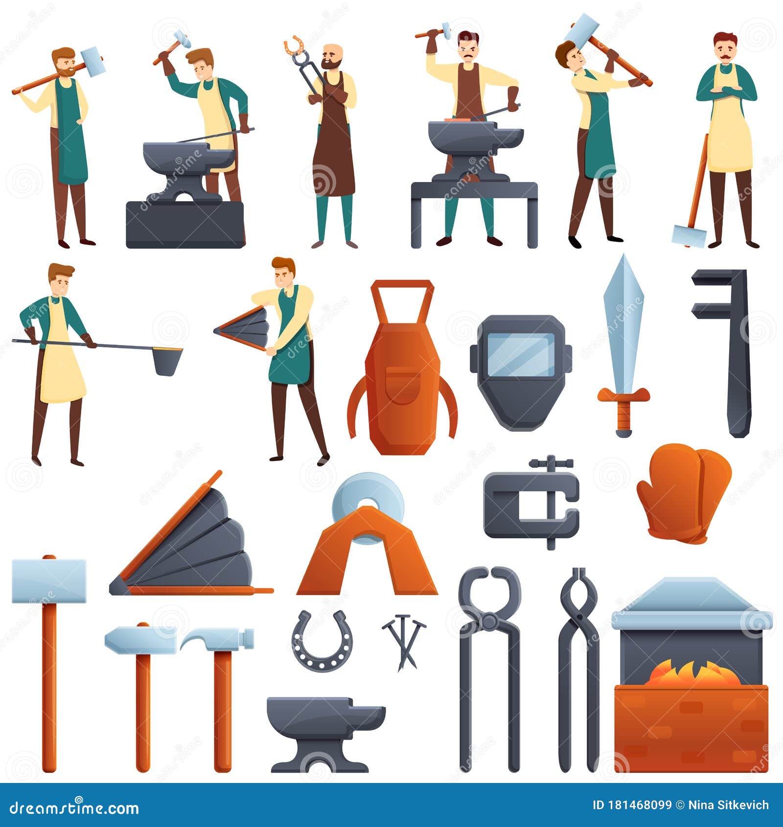 Blacksmith Icons Set, Cartoon Style Stock Vector - Illustration of ...