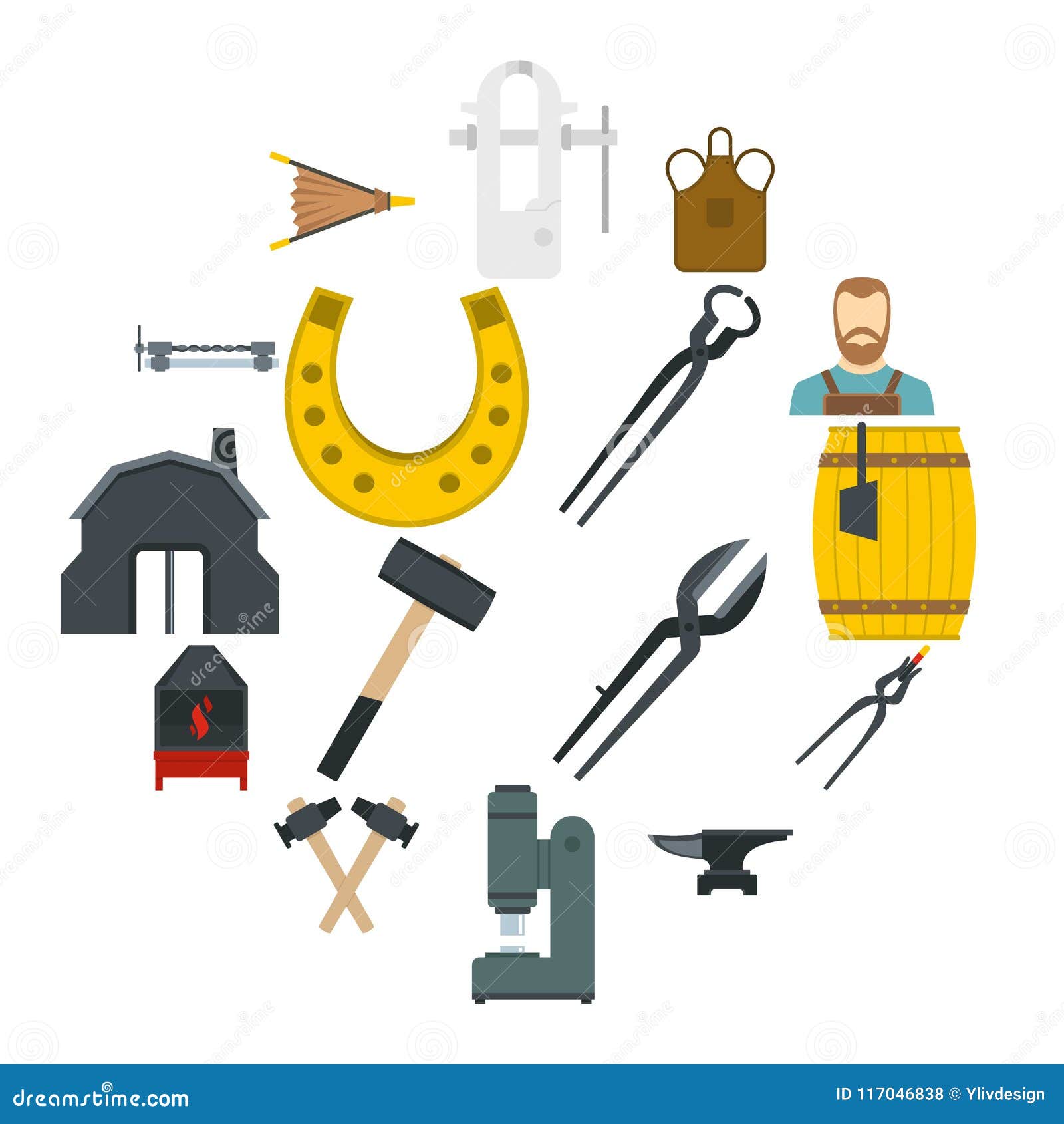 Blacksmith Icons Set in Flat Style Stock Vector - Illustration of ...