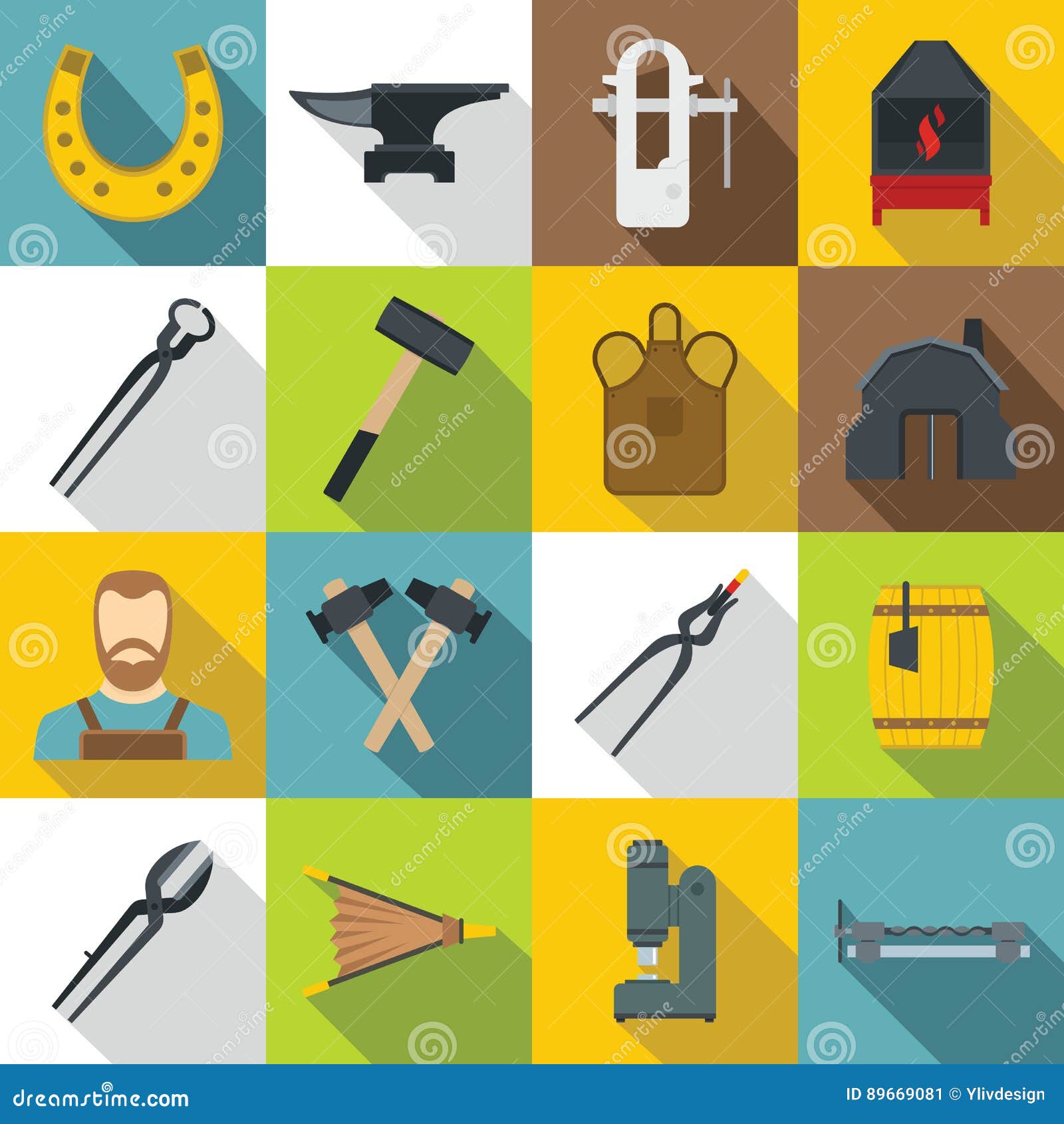 Blacksmith Icons Set, Flat Style Stock Vector - Illustration of ...