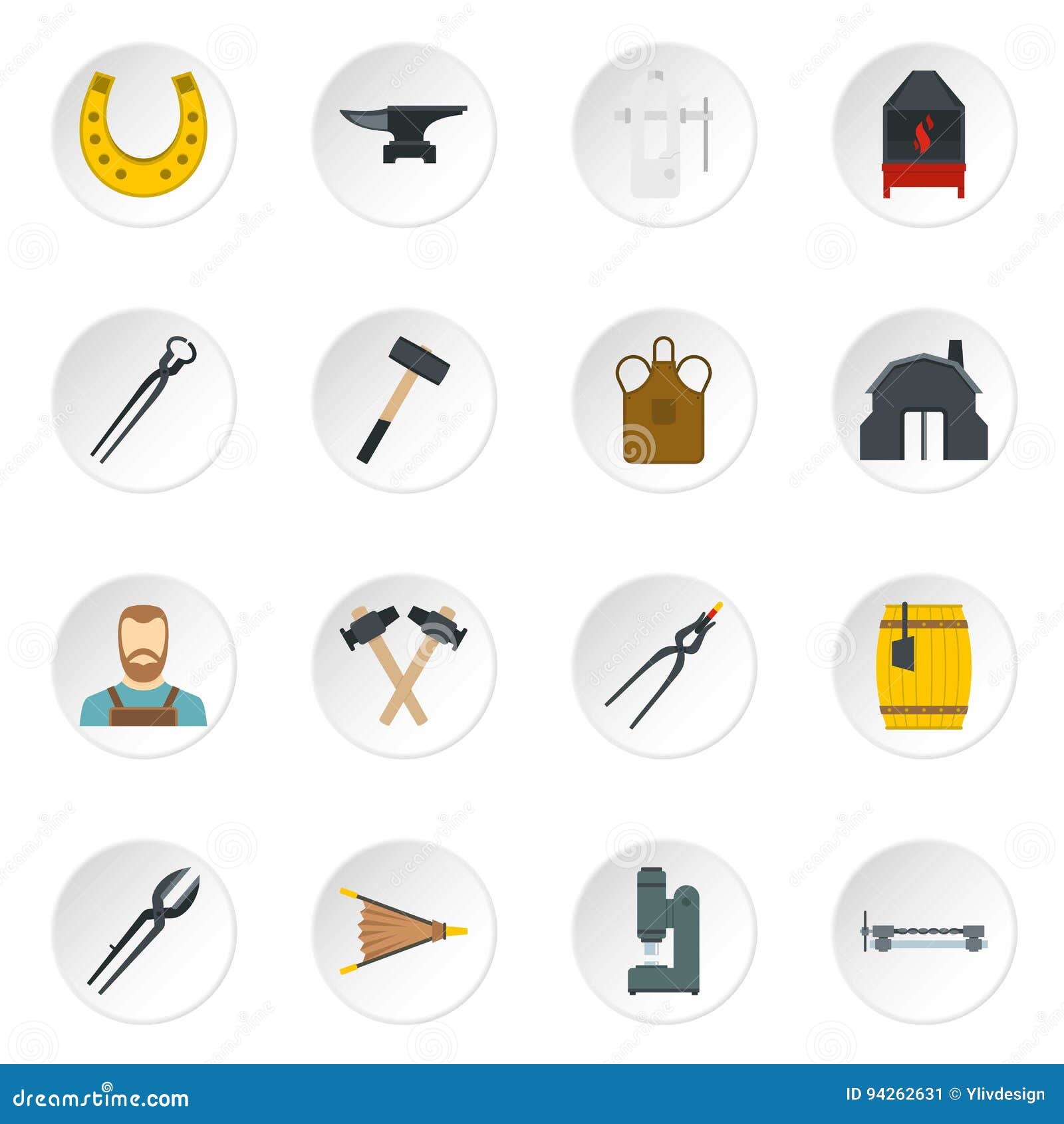 Blacksmith Icons Set in Flat Style Stock Vector - Illustration of color ...
