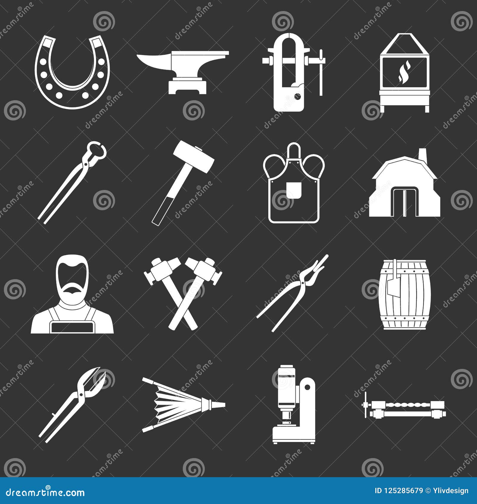 Blacksmith icons set grey stock illustration. Illustration of hammer ...