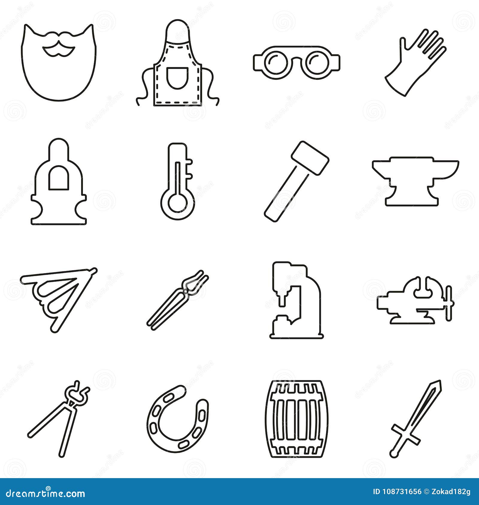 Blacksmith Icons Thin Line Vector Illustration Set Stock Vector ...