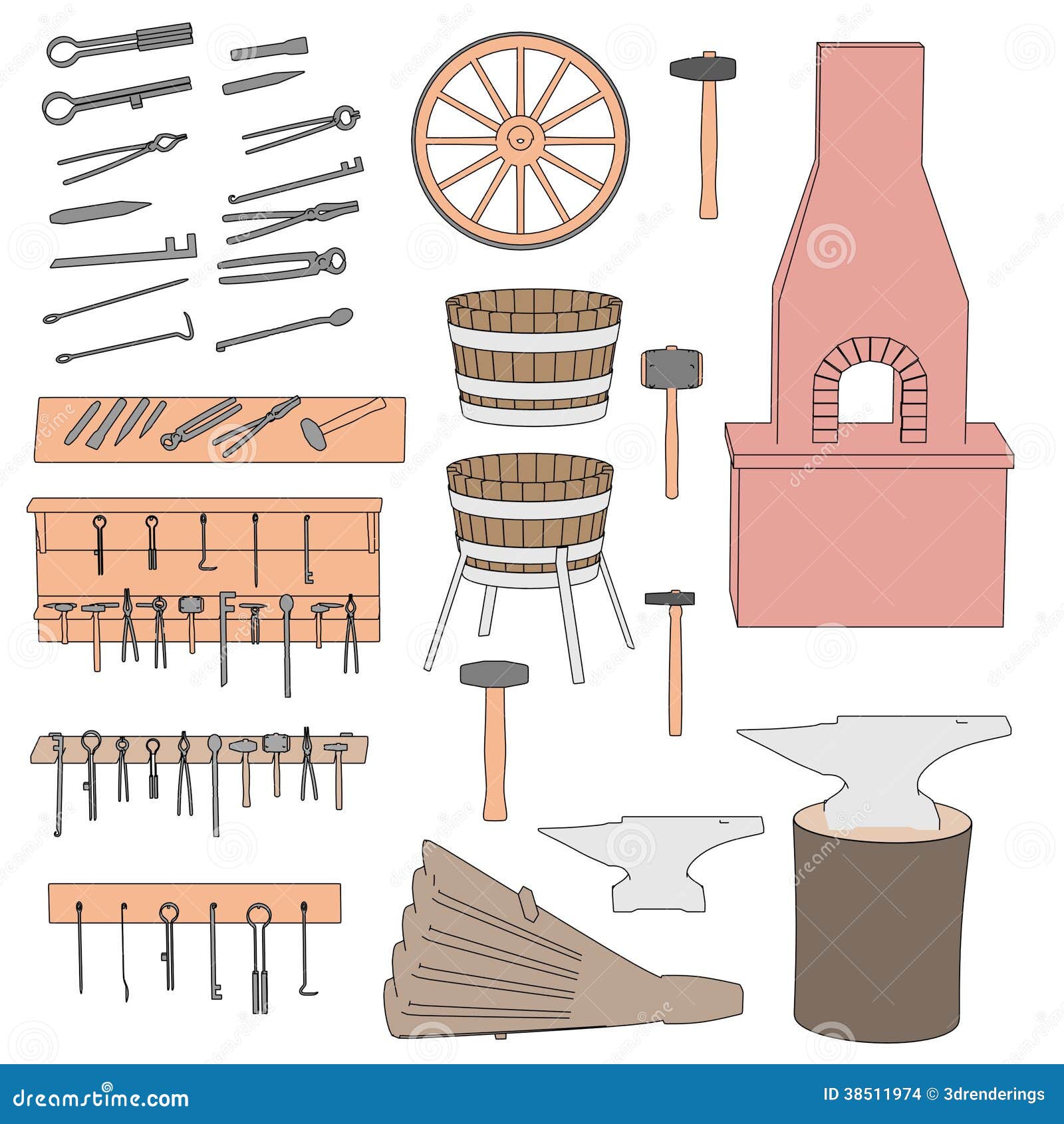 Blacksmith - Large Set of Tools Stock Illustration - Illustration of ...