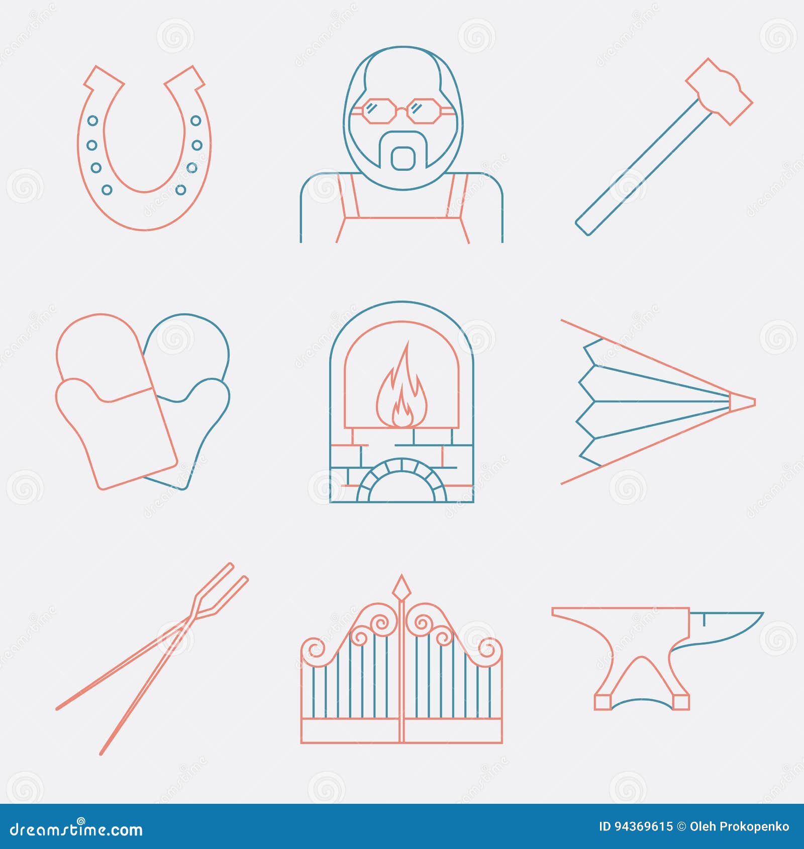 Blacksmith line icons set. stock vector. Illustration of craft - 94369615