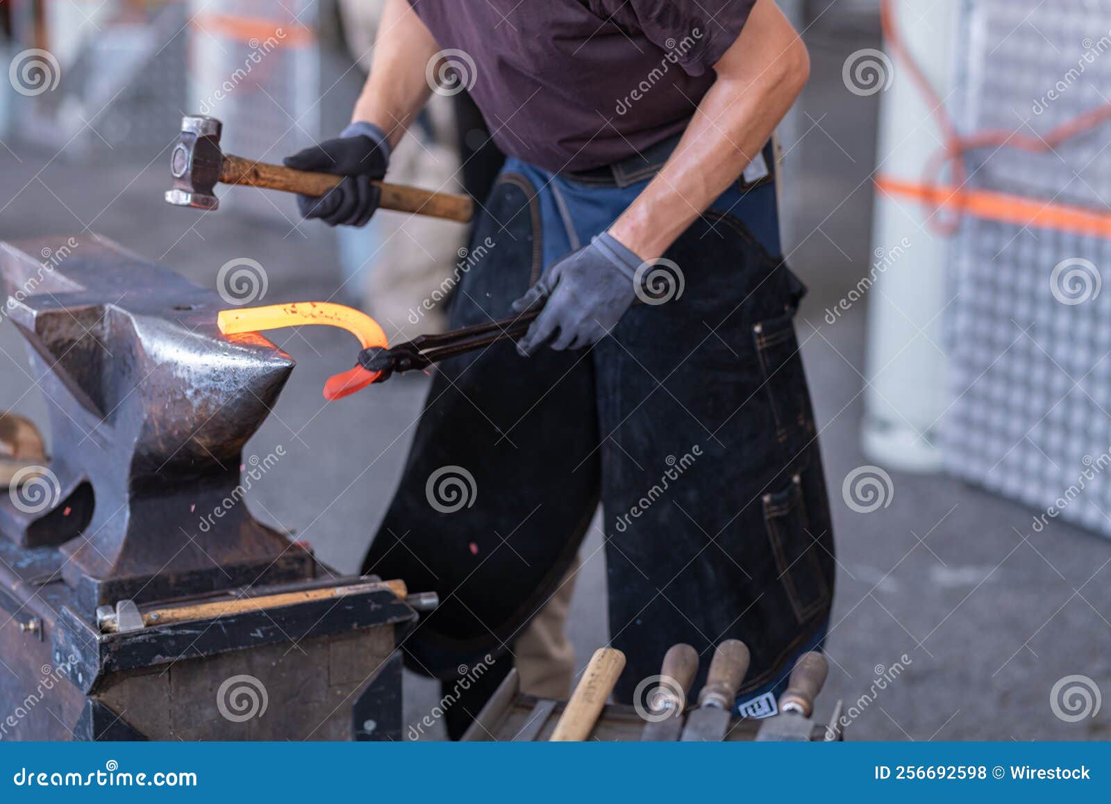 Blacksmith Making Horseshoe in the Forge Stock Photo - Image of ...