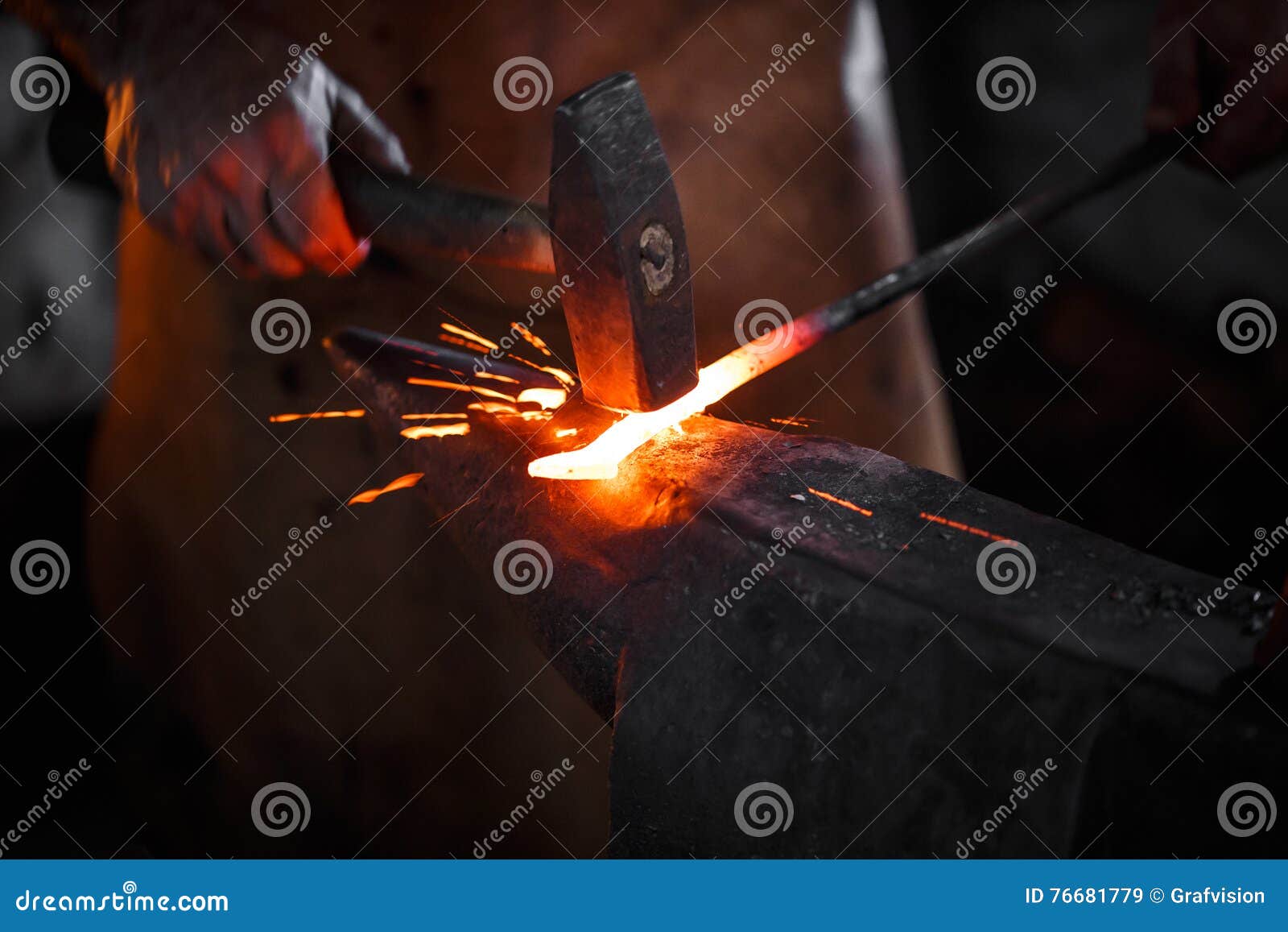 Blacksmith Manually Forging the Molten Metal Stock Image - Image of ...