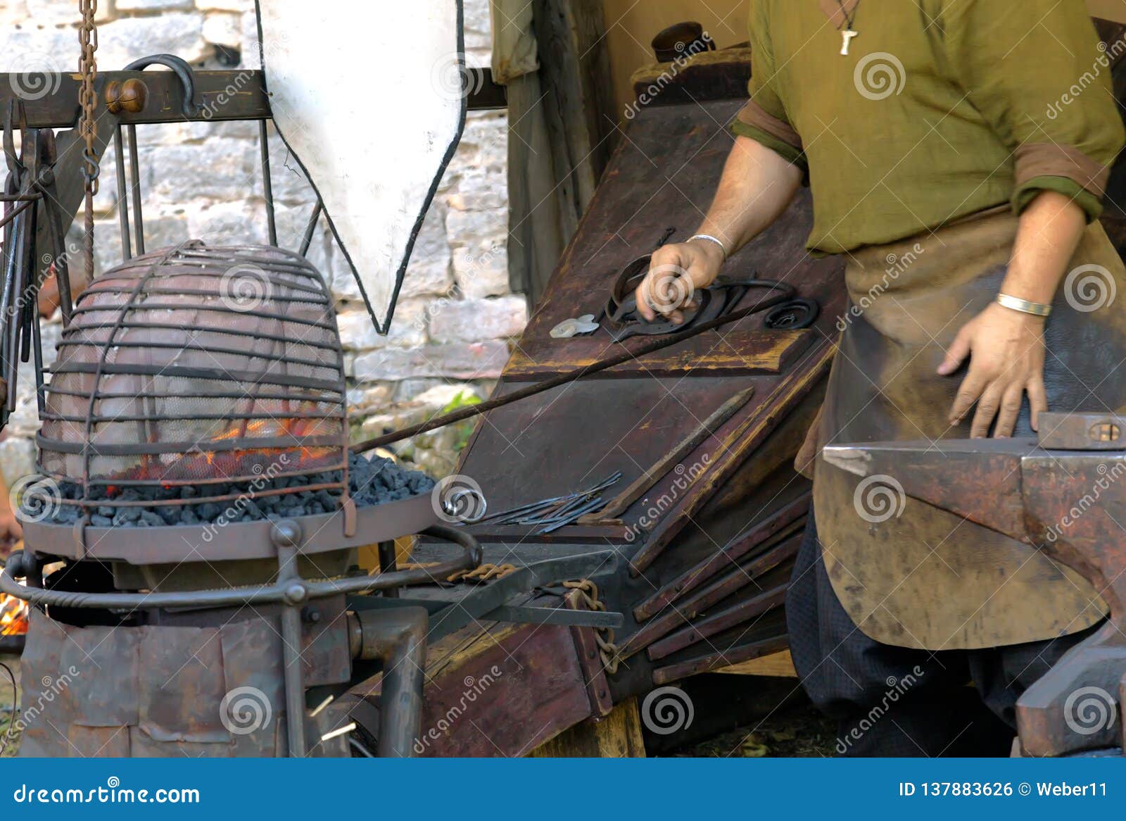 Bellows in the Medieval Forge Stock Photo - Image of heavy, industry ...