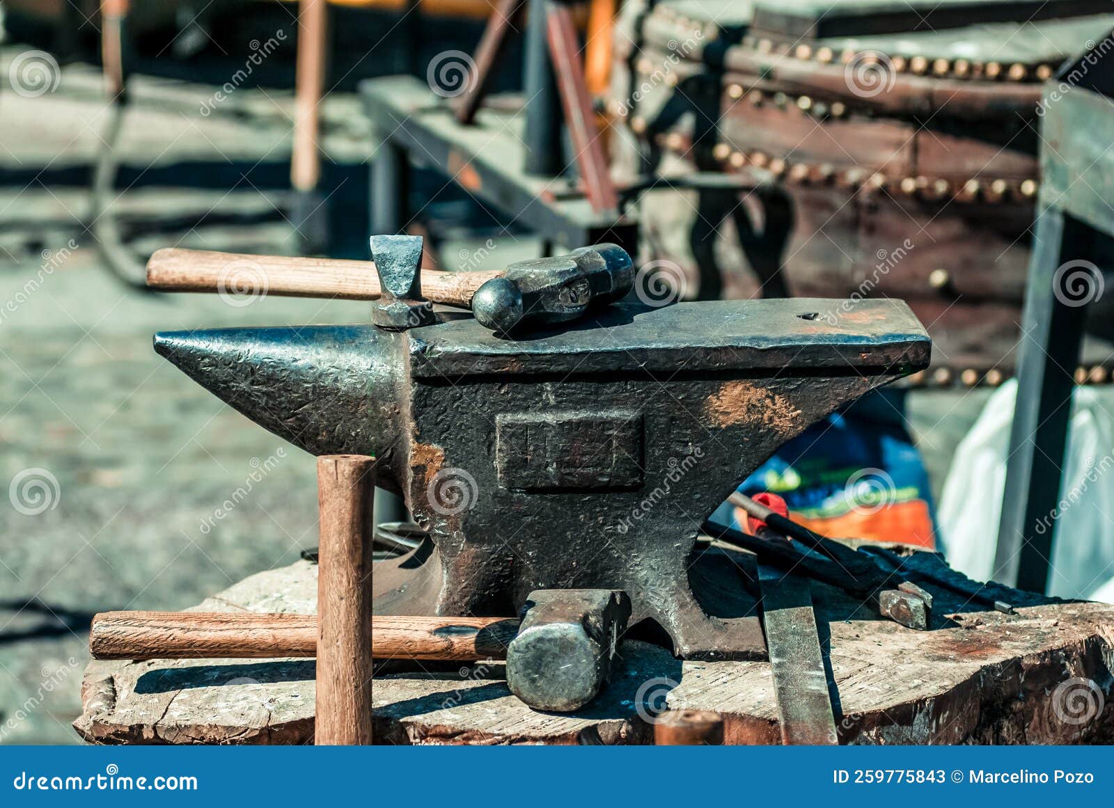 Blacksmith`s Hammer on a Metal Anvil in Forge Stock Image - Image of ...