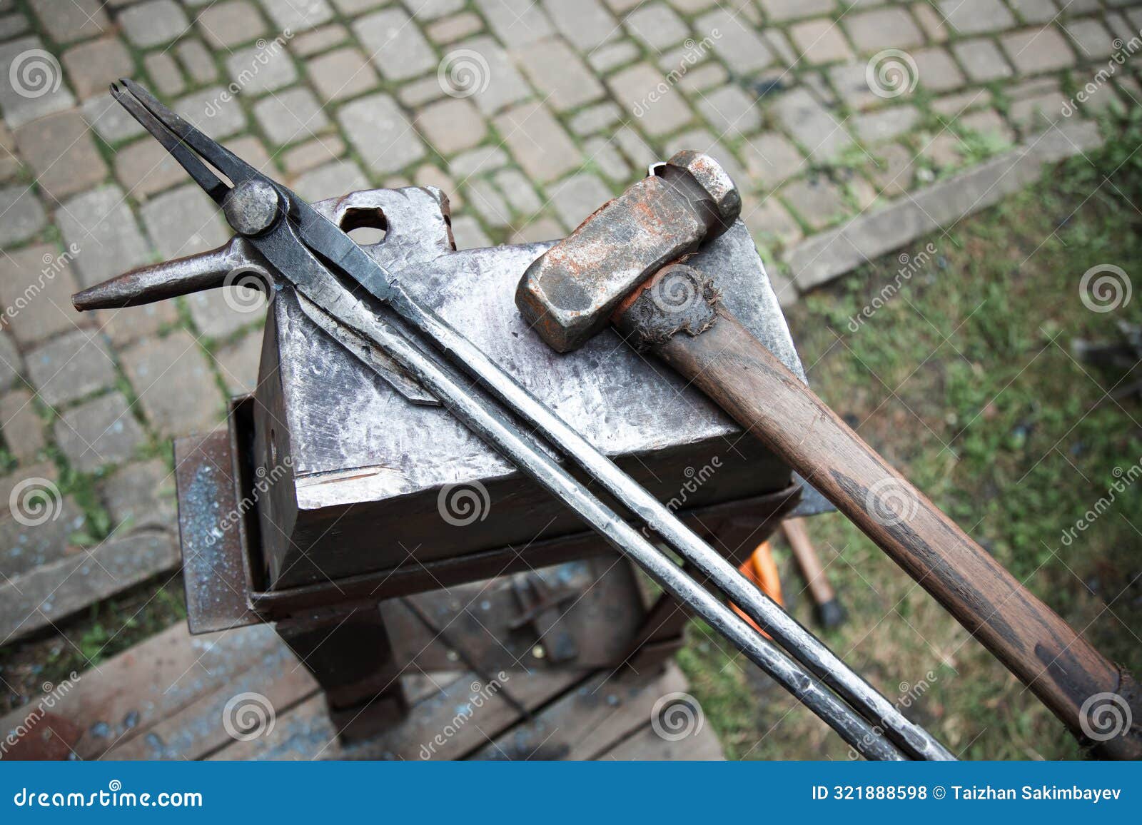 Blacksmith S Hammer and Tongs Lying on an Anvil . Outdoor Forge Stock Photo - Image of equipment ...