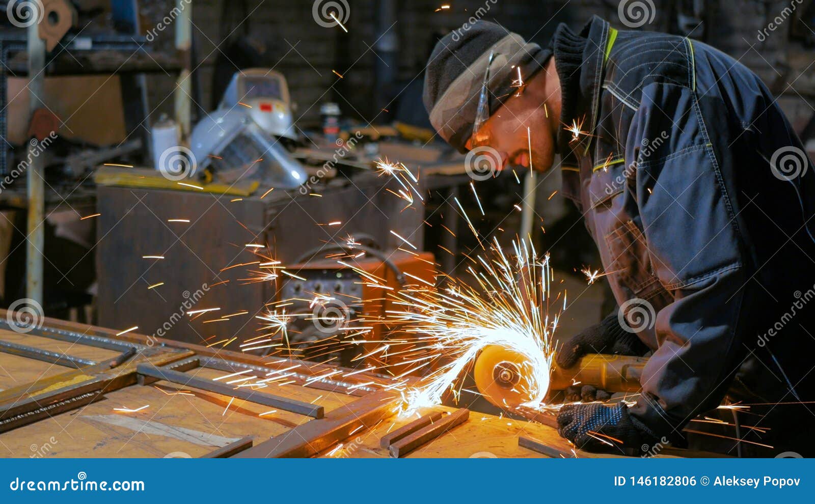 Blacksmith Sawing Metal with Hand Circular Saw Stock Photo - Image of ...