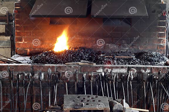 Blacksmith Stove and Tools stock image. Image of hanging - 25971965