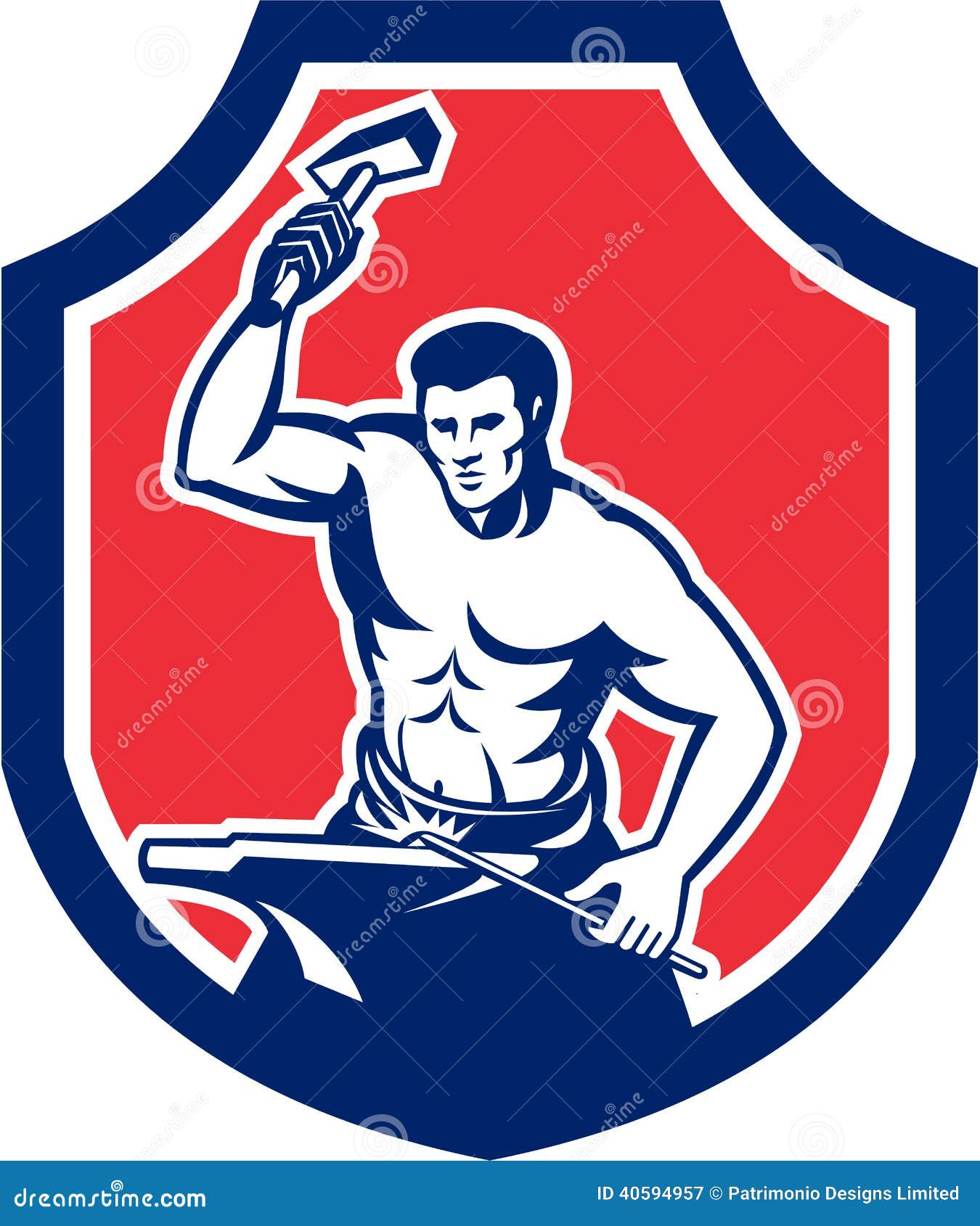 Blacksmith Striking Anvil with Hammer Shield Stock Vector ...
