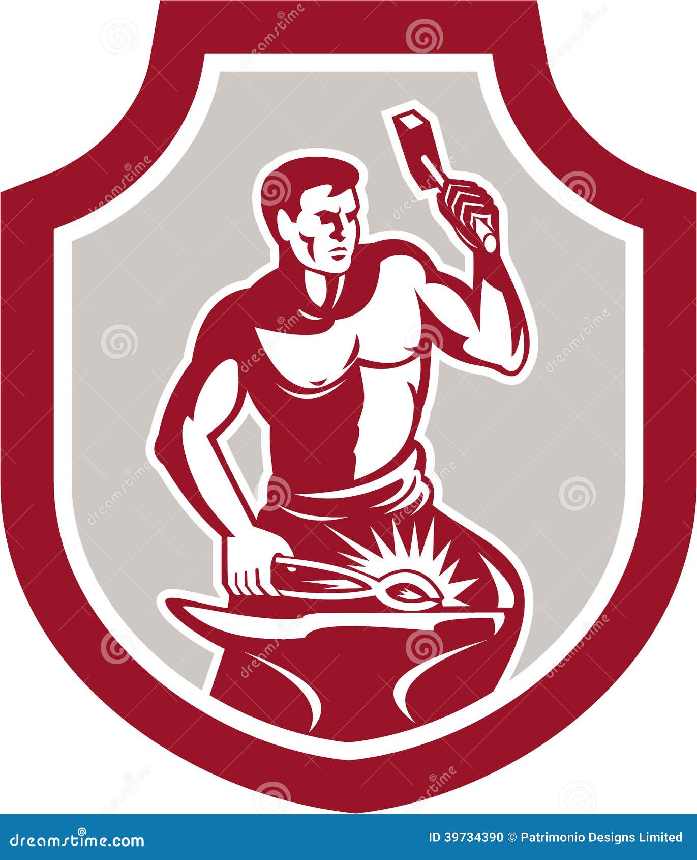 Blacksmith Striking Hammer Anvil Shield Retro Stock Vector ...