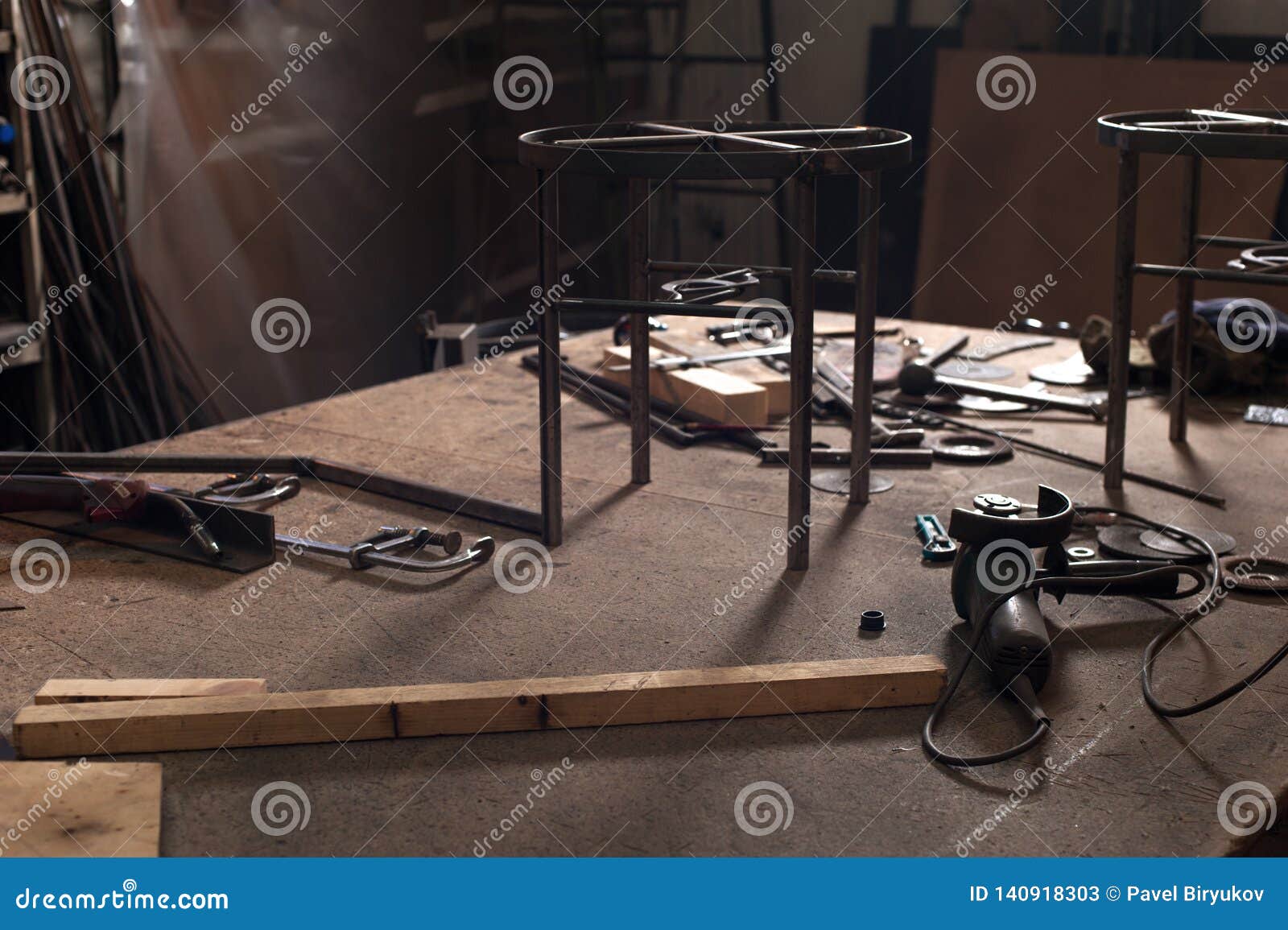 Blacksmith Table with Manifactured Metal Chairs Stock Image - Image of ...
