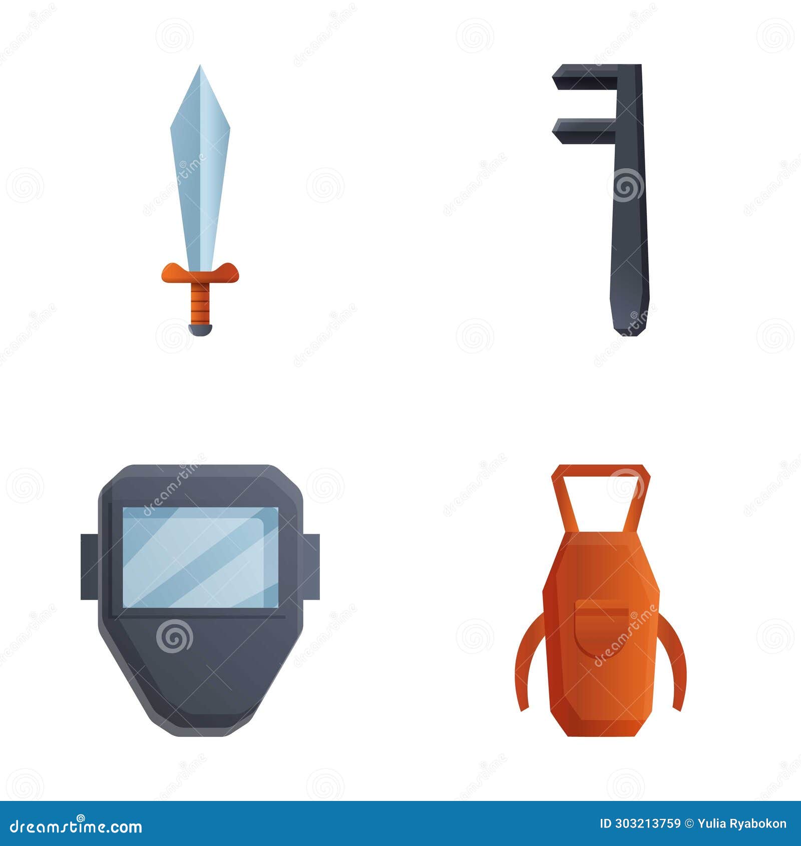 Blacksmith Tool Icons Set Cartoon Vector. Protective Equipment Stock ...