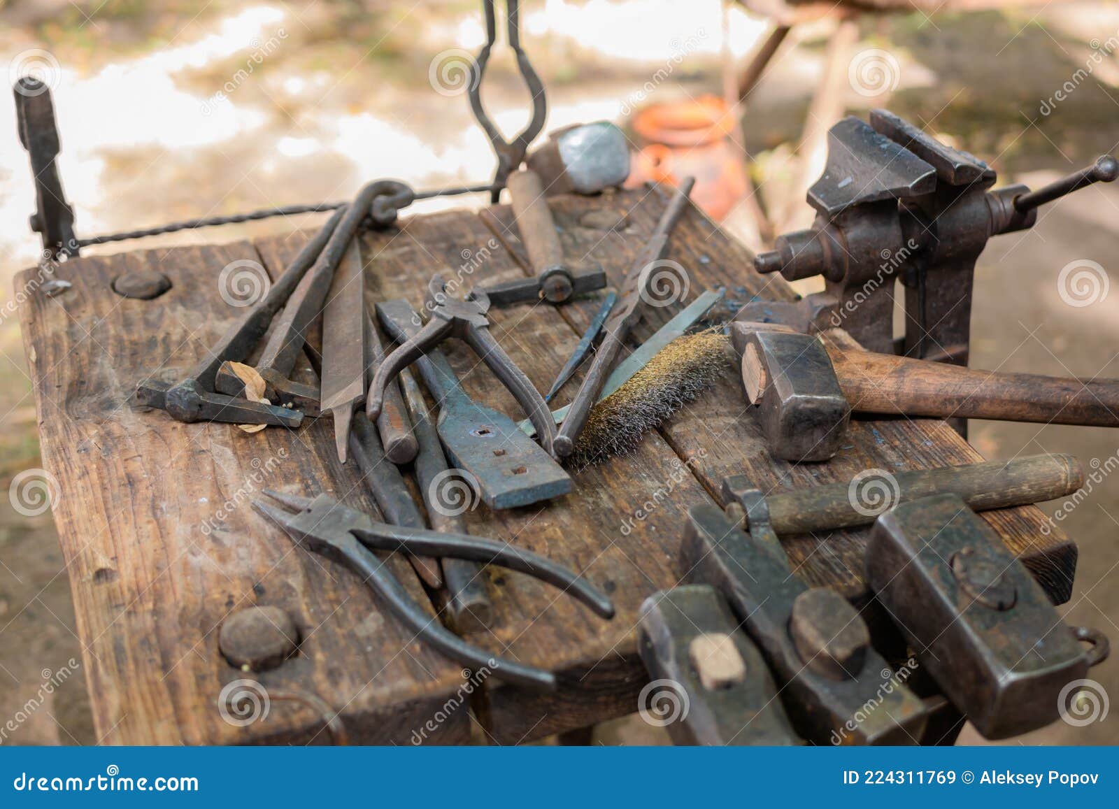 Blacksmith Tools and Instruments at Outdoor Forge, Workshop - Close Up ...