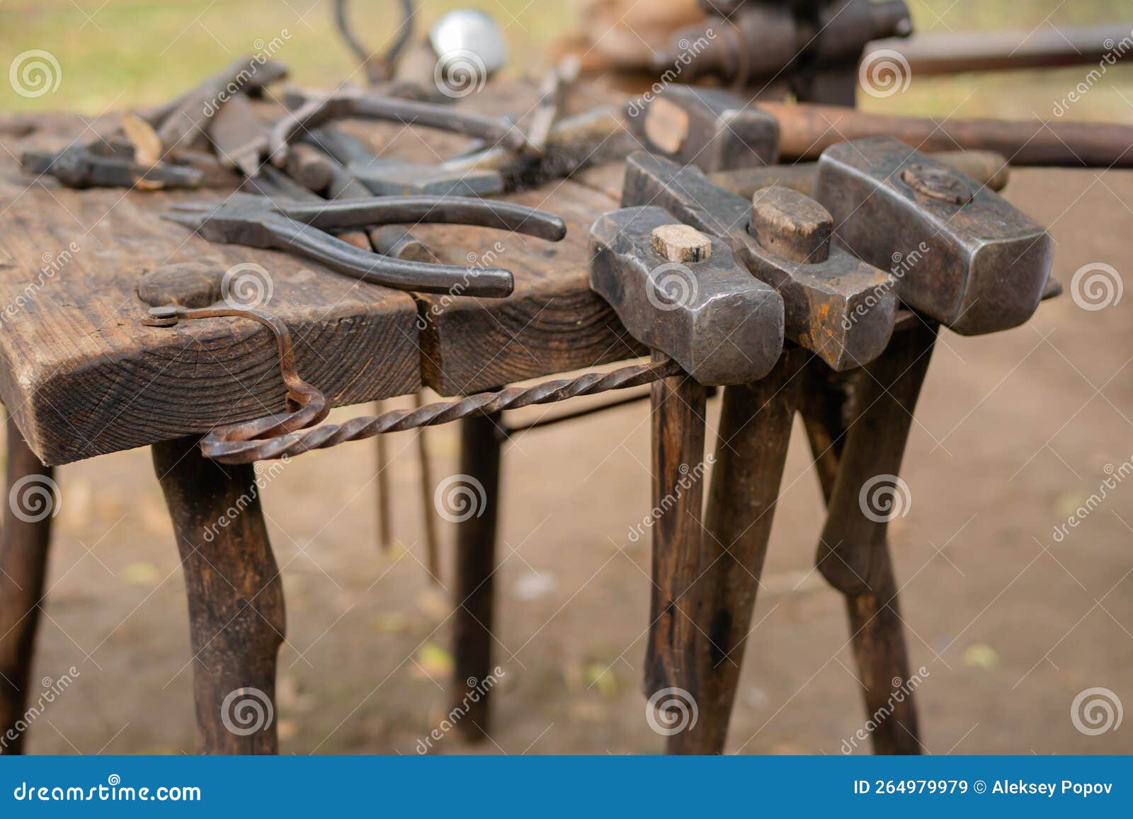 Blacksmith Tools and Instruments at Outdoor Forge, Workshop - Close Up ...