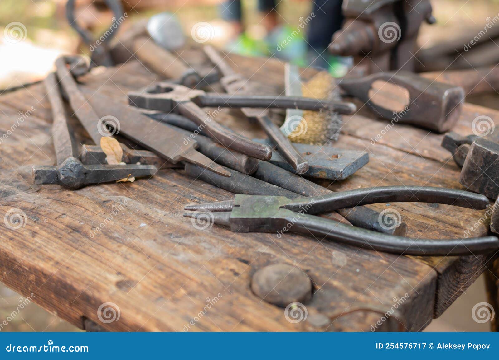 Blacksmith Tools and Instruments at Outdoor Forge, Workshop - Close Up ...